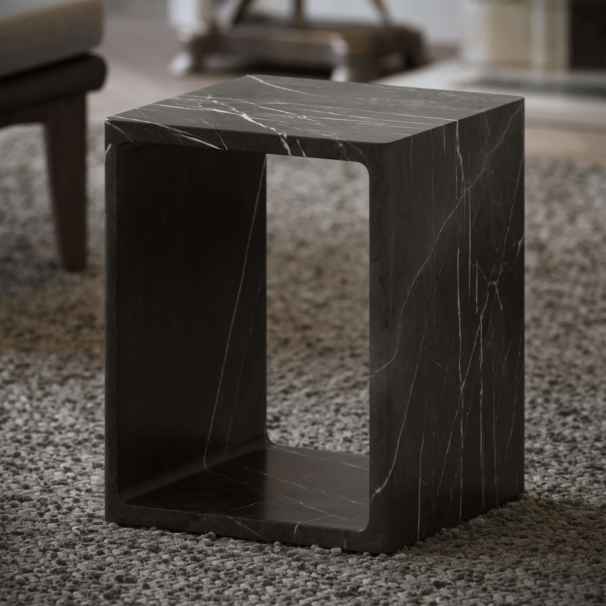 Azzurra Pietra Grey Marble Side Table 400 mm - LUSSO