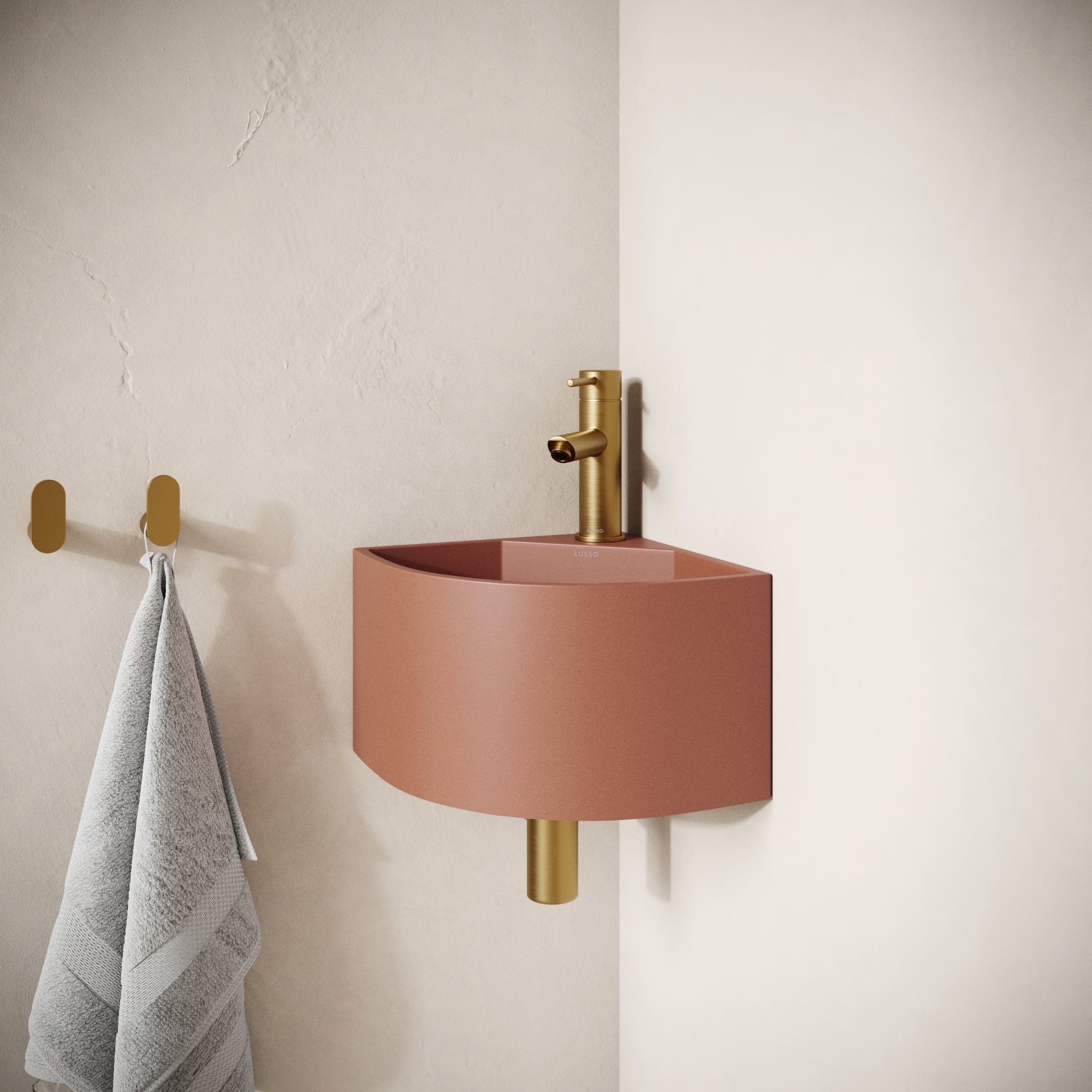 Cantiera Terracotta Concrete Wall Mounted Corner Basin 300 mm