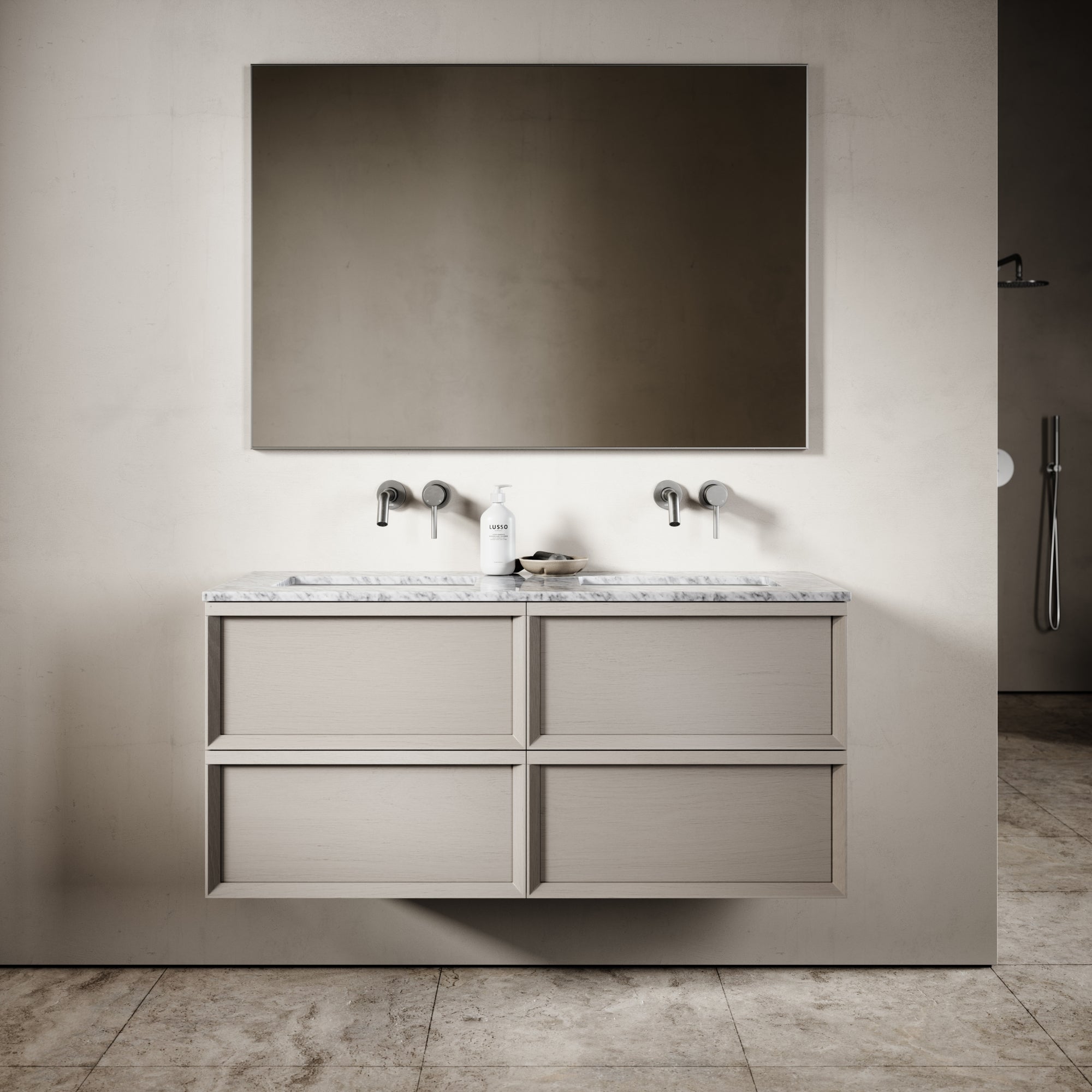 Capri Velvet Beige Carrara Marble Vanity Unit 1200mm - LUSSO