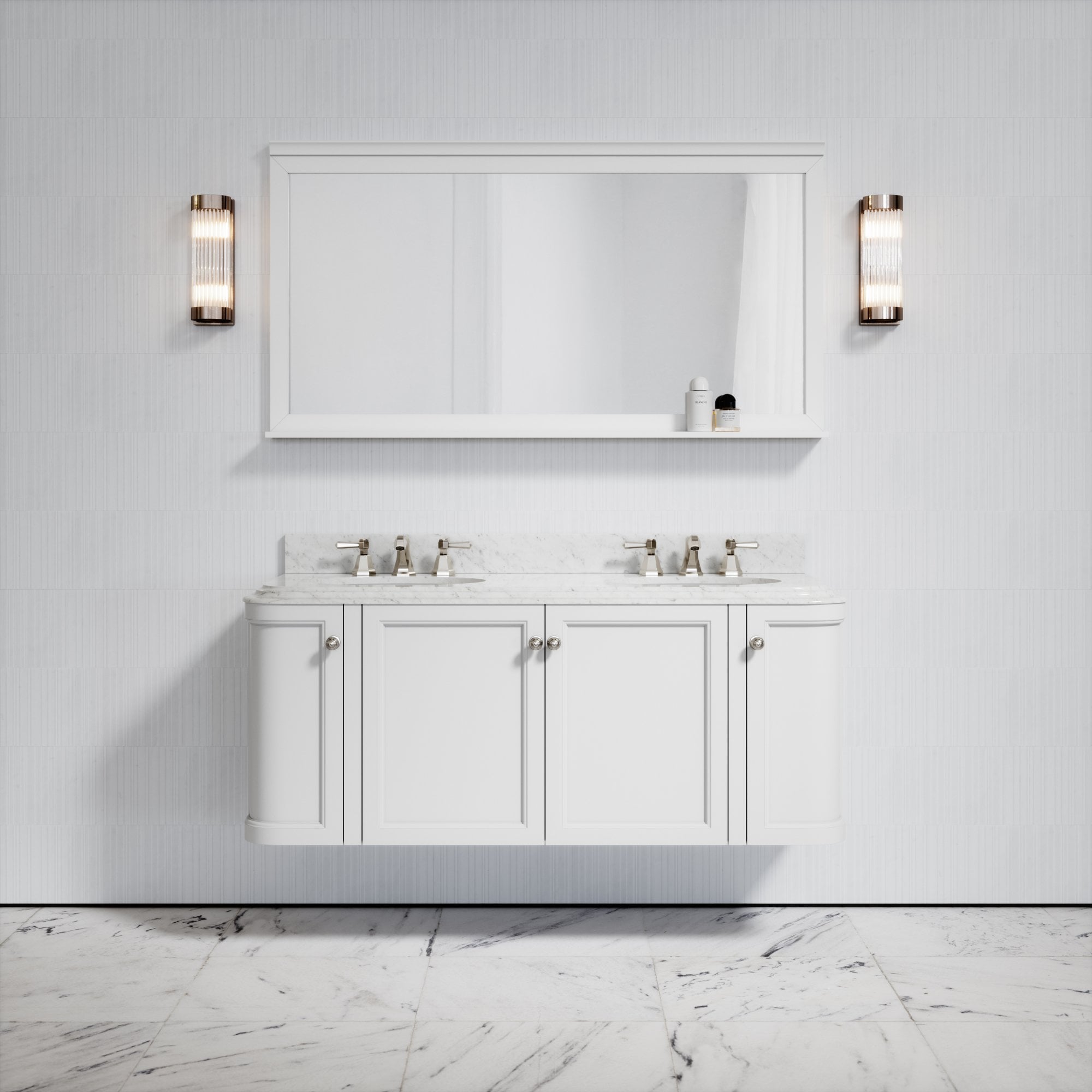 Charsley Carrara Marble Wall Mounted Vanity Unit 1400 mm Matte White ...
