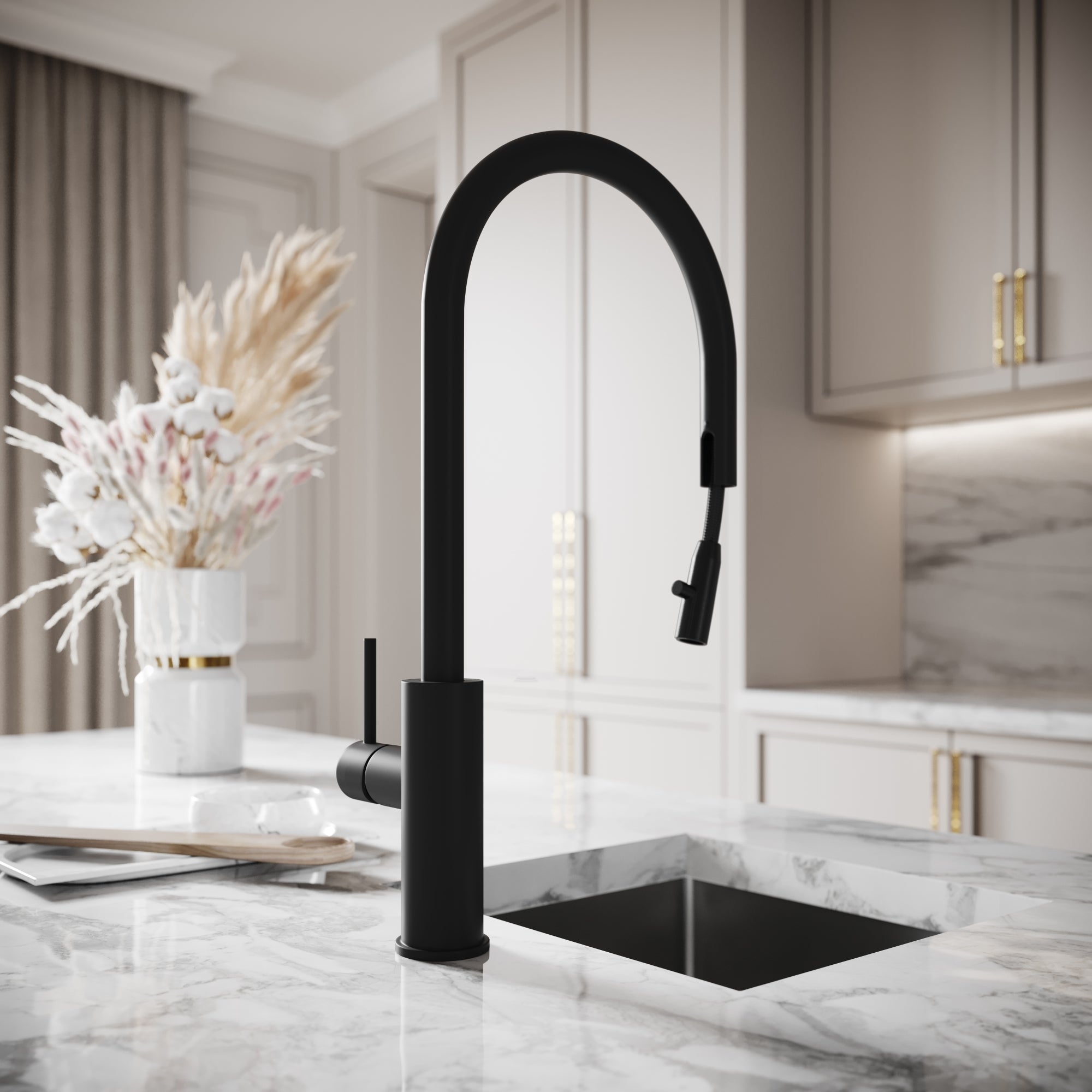Elegance pull-out Kitchen Mixer Tap Matte black - LUSSO