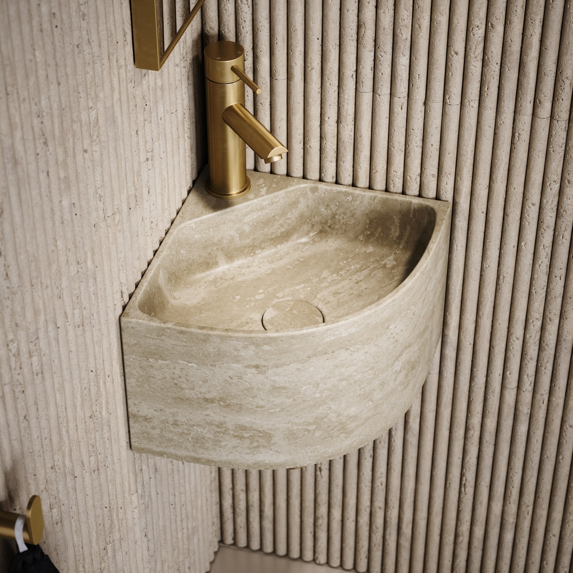 Travertine Stone Elegant Micro Corner Basin 300 mm - LUSSO