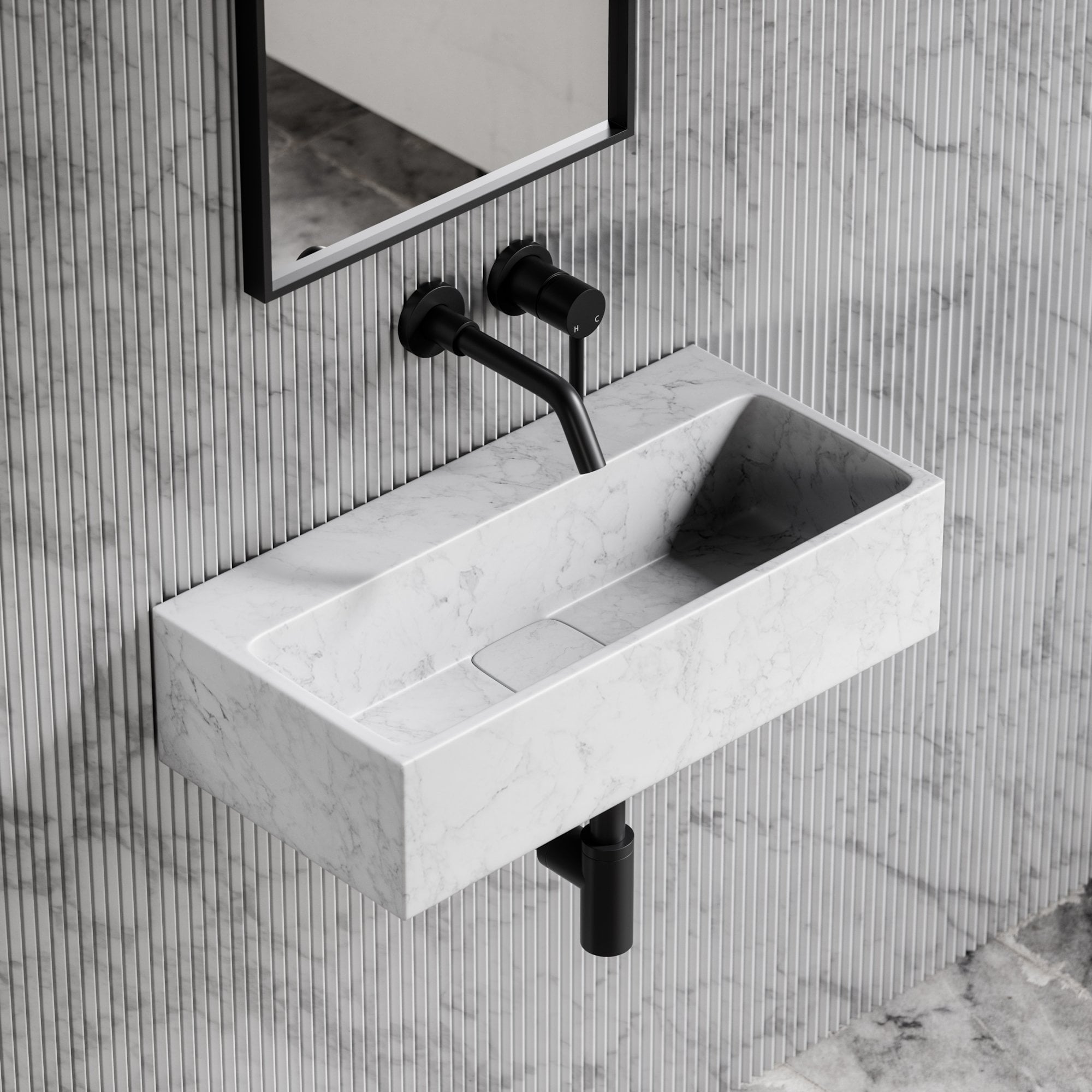 Carrara Marble Quadra Wall Hung Basin 600 mm - LUSSO