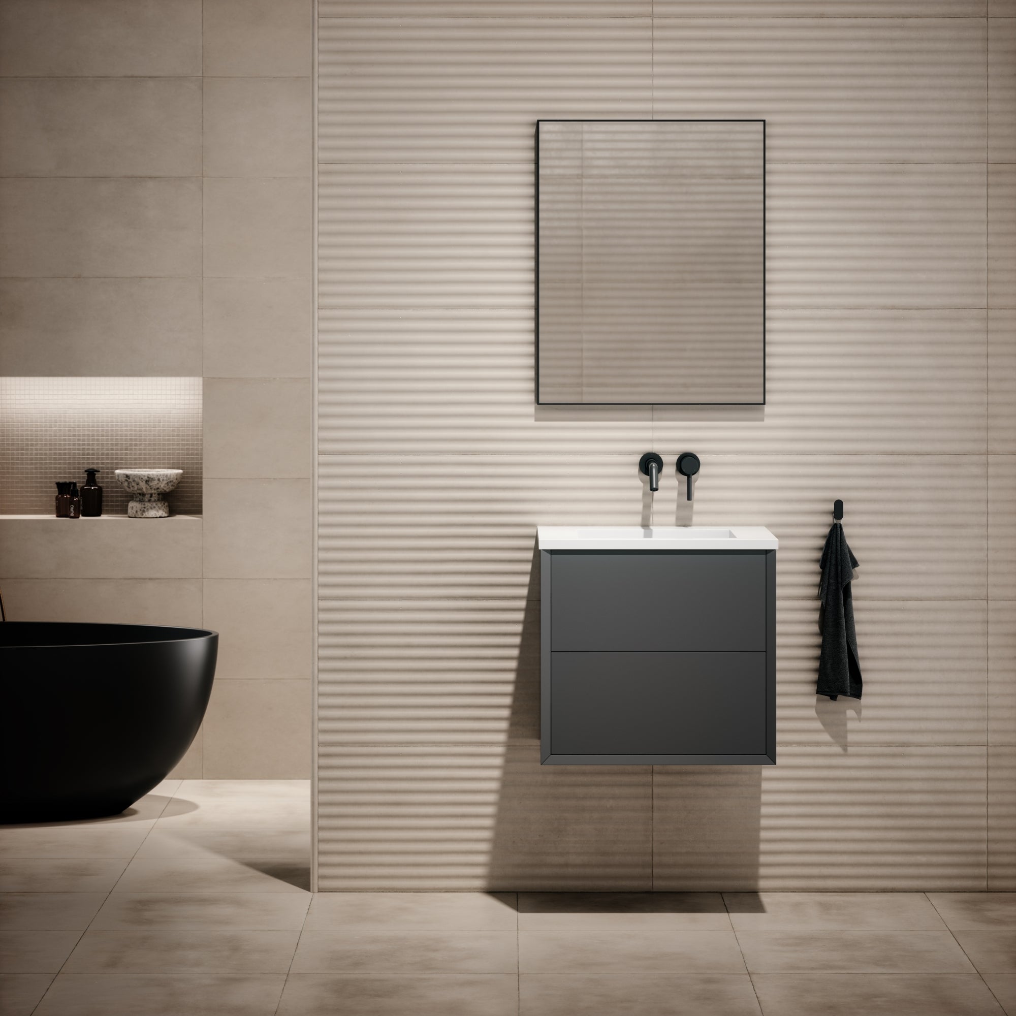 Volini Vanity Unit with Stone Basin Matte Anthracite 600mm - LUSSO