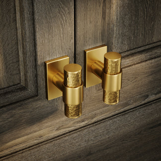 Chester Plate Brushed Gold Hammered T-Bar Cabinet Door Handle - LUSSO