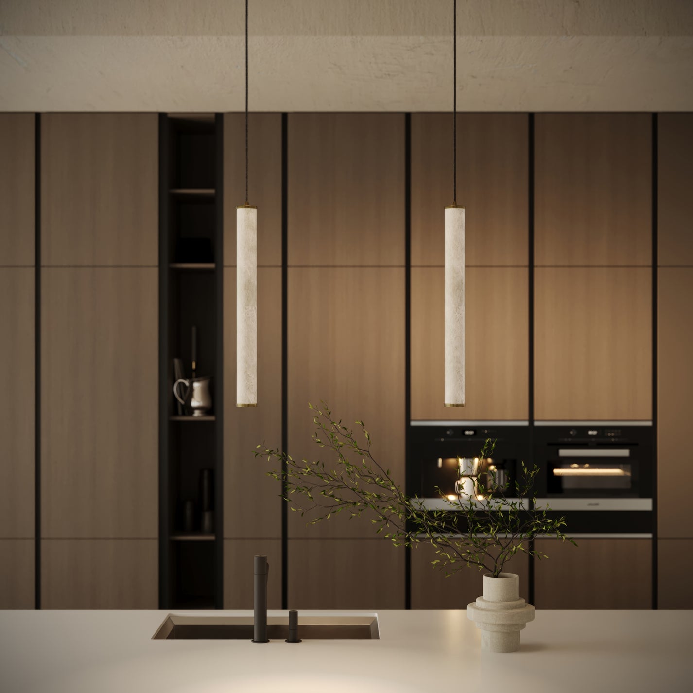Luminosa Alabaster IP20 Pendant Light Brass 600mm - LUSSO