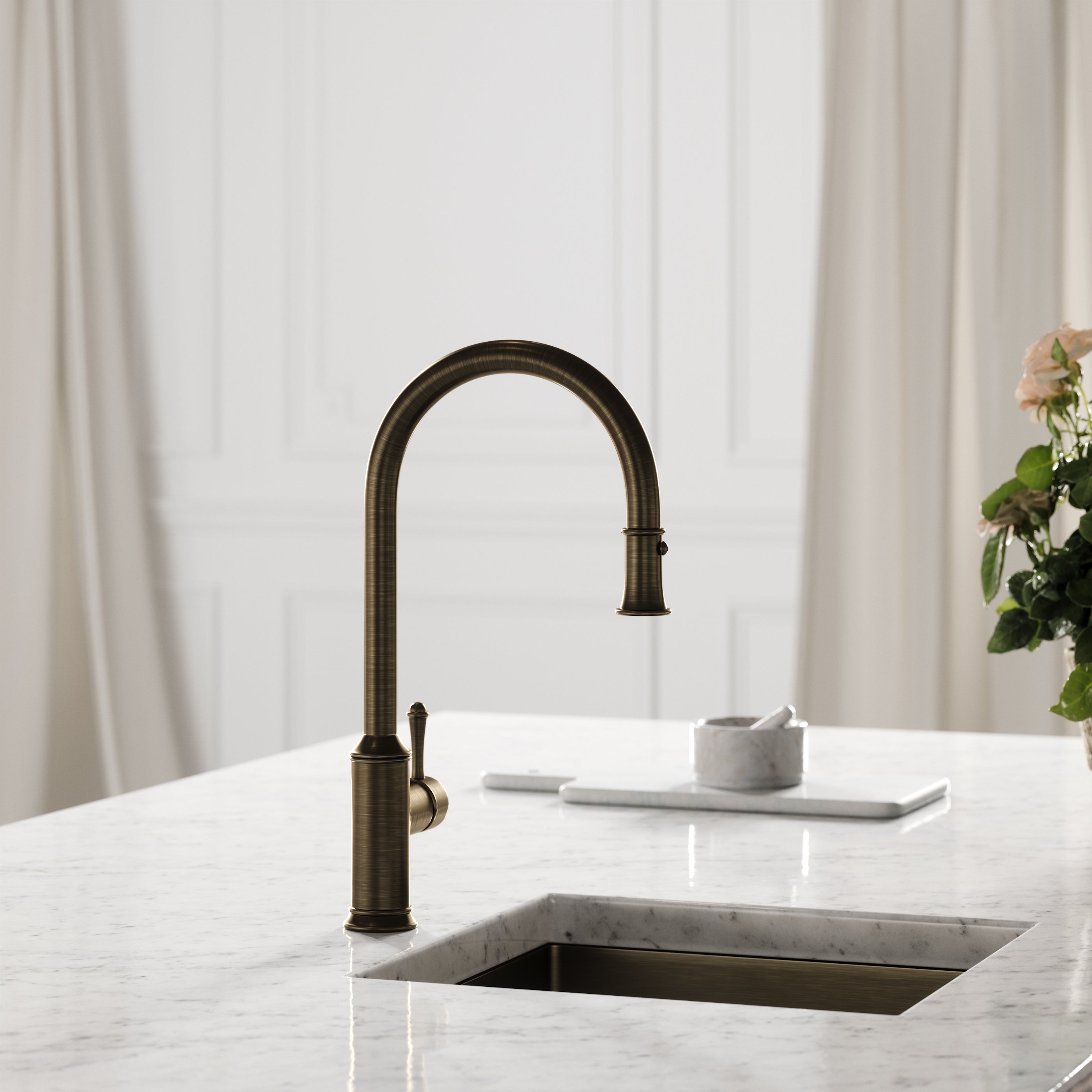 Norton Traditional Pull Out Kitchen Tap Brushed Bronze - LUSSO