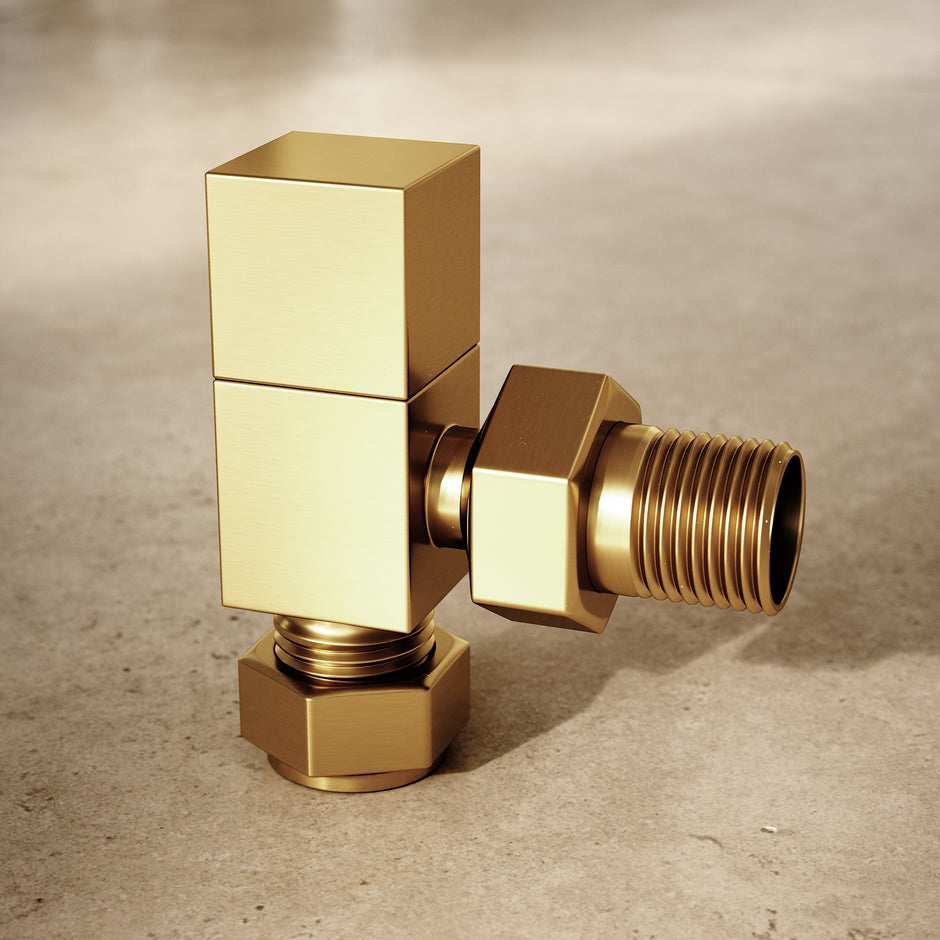 Round Angled Radiator Valves Brushed Gold - LUSSO