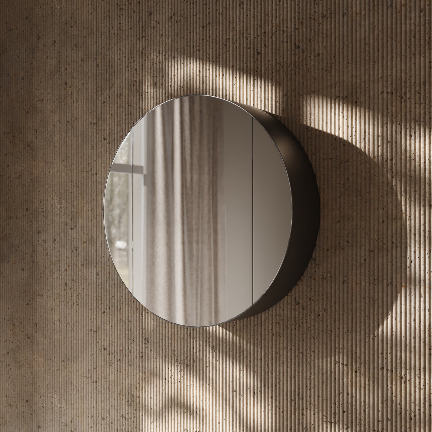 Zenith Matte Black Round LED Mirror Cabinet 600mm - LUSSO