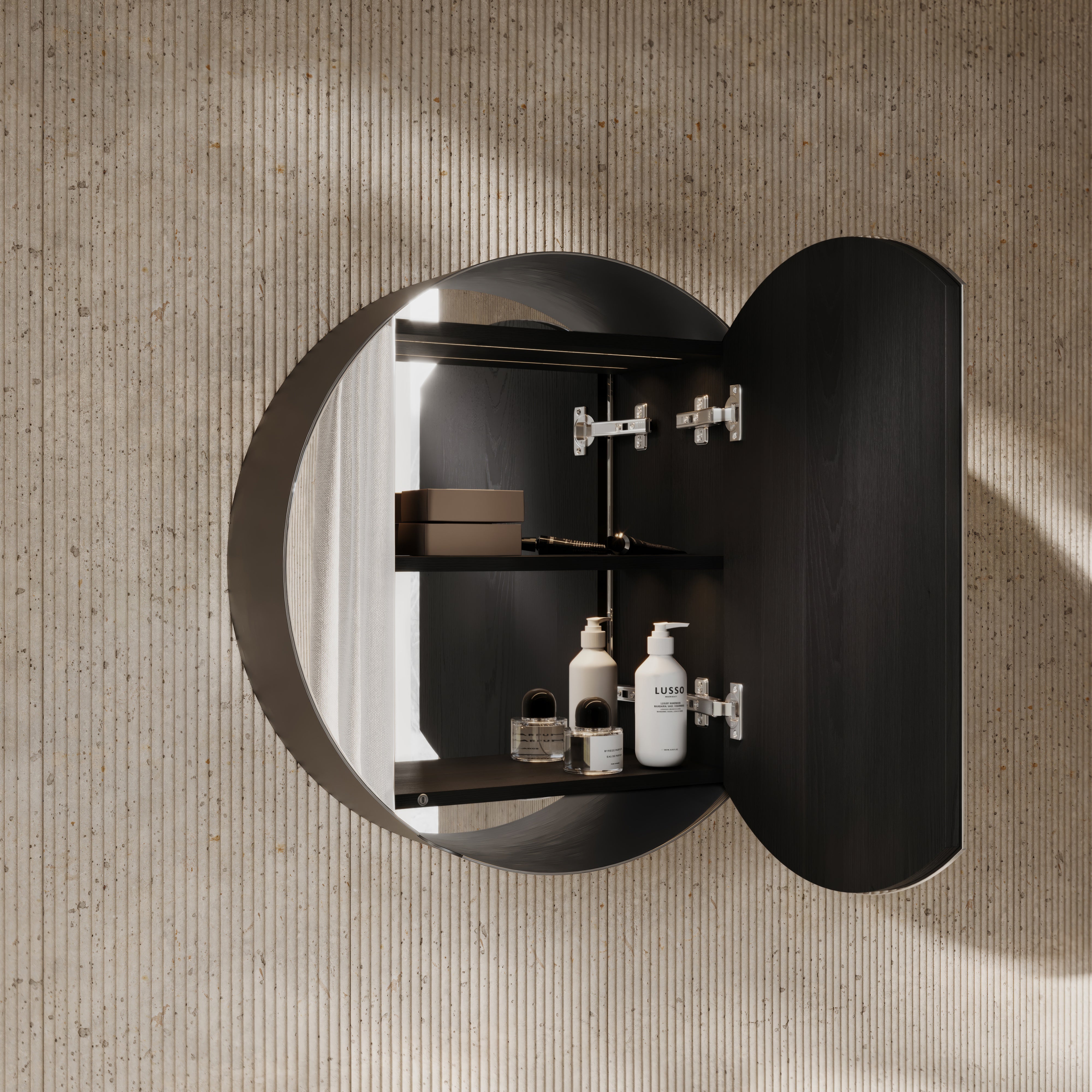 Zenith Matte Black Round LED Mirror Cabinet 600mm - LUSSO