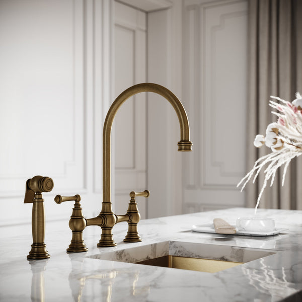 Asbury 4-hole Traditional Kitchen Tap Aged Bronze - LUSSO