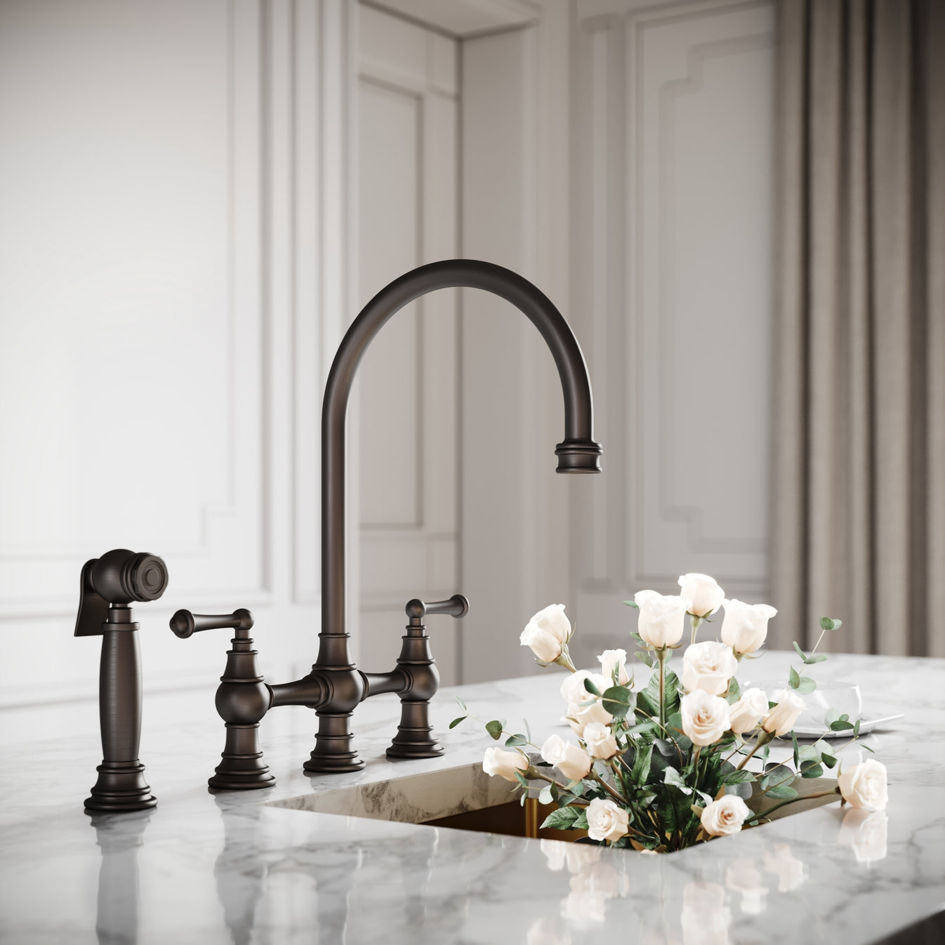 Asbury 4-Hole Traditional Kitchen Tap Deep Bronze - LUSSO