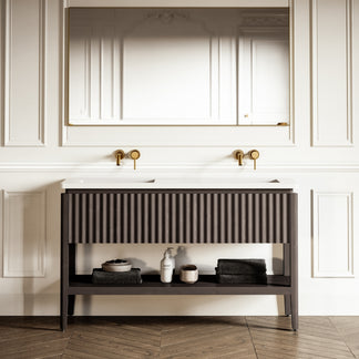 Eclat Grey Oak Wood Grain Vanity Unit 1400mm - LUSSO