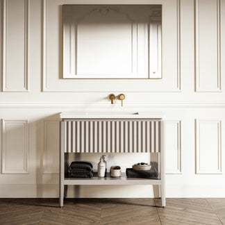 Eclat Velvet Beige Wood Grain Vanity Unit 1000mm - LUSSO