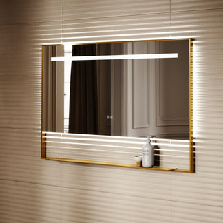 Levante Brushed Gold Mirror With Natural White LED light and Demister ...