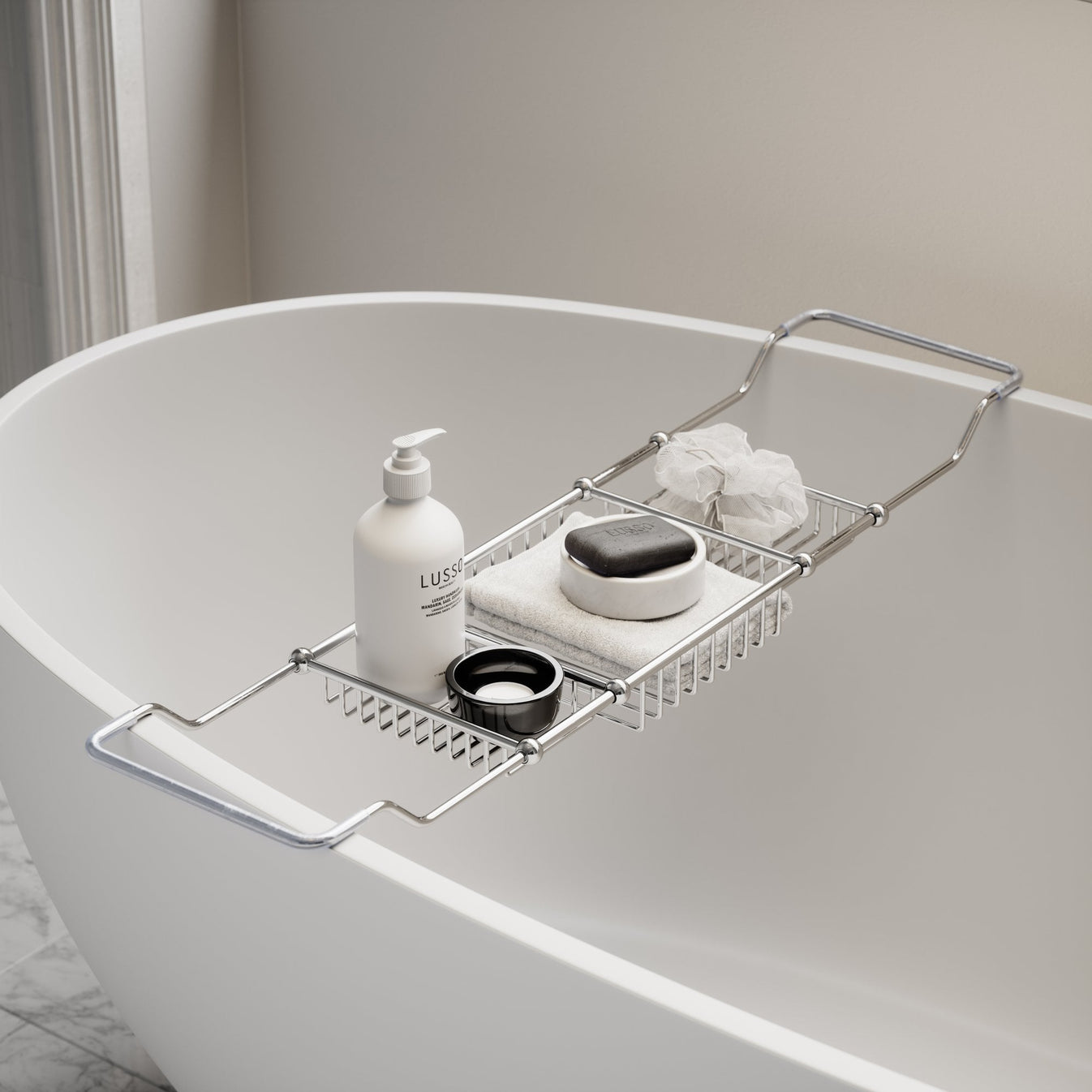 Lusso Decor Chrome Bath Caddy Rack (730-820mm) - LUSSO