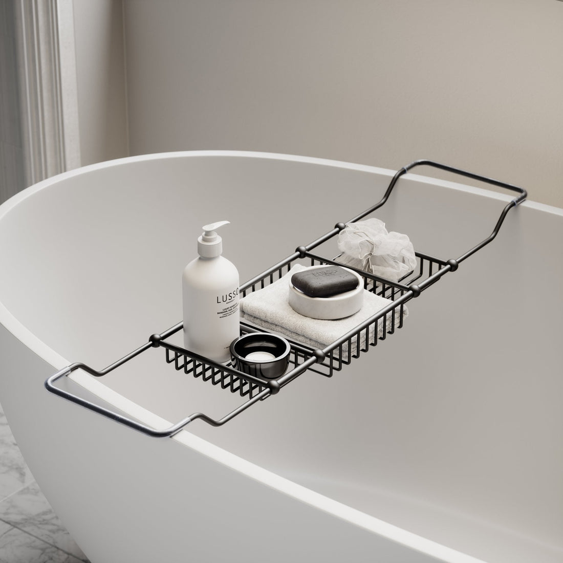 Lusso Decor Matte Black Bath Caddy Rack (730-820mm) - LUSSO