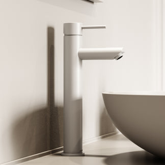 Luxe Monobloc Silk Matte White Basin Tall Mixer Tap - LUSSO
