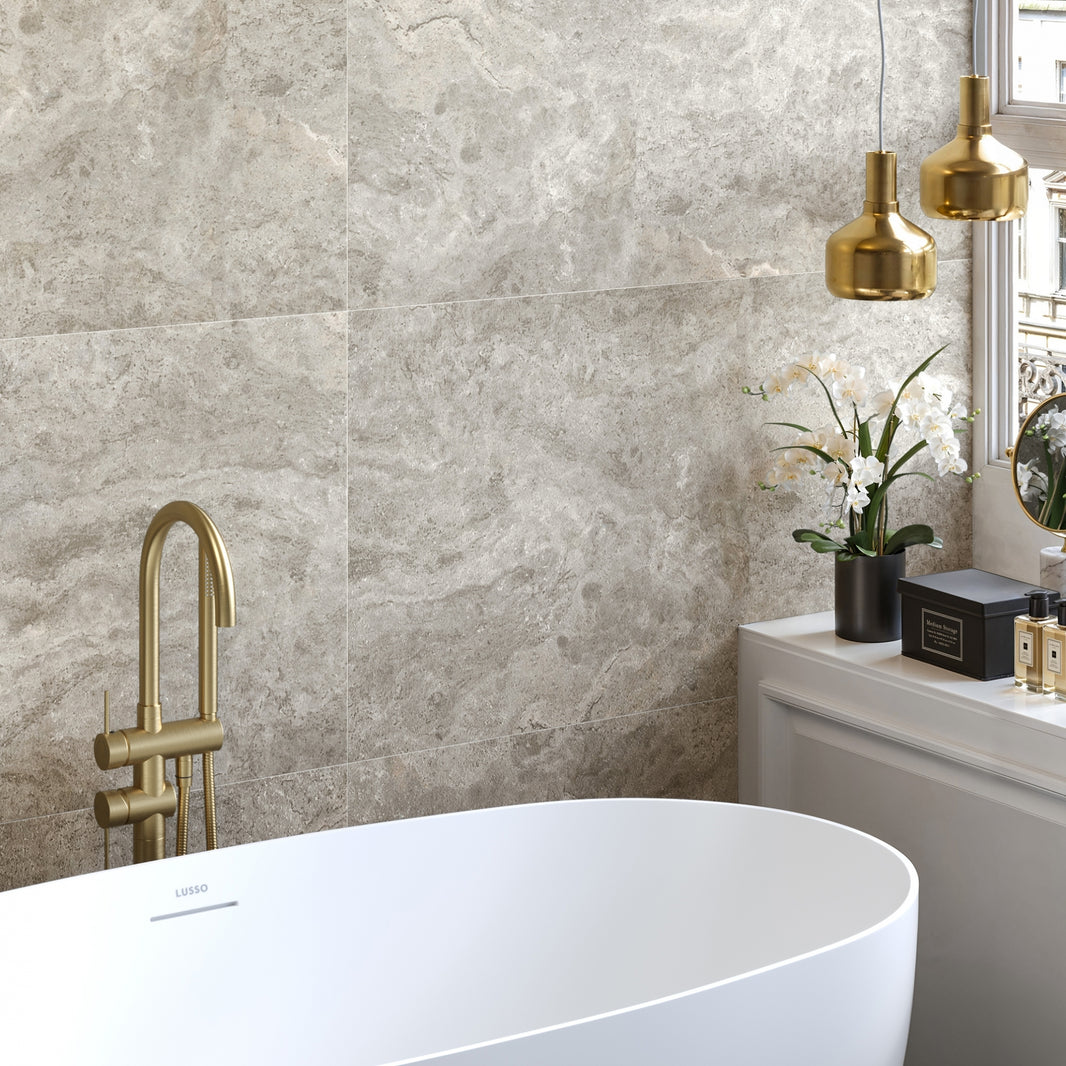 Luxury Porcelain Taupe Stone Large Format Floor Tiles - LUSSO