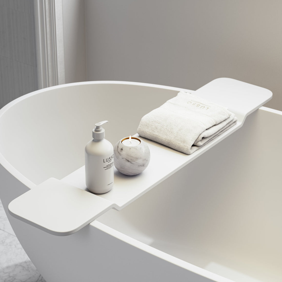Modern Matte White Stone Resin Bath Caddy Shelf - LUSSO