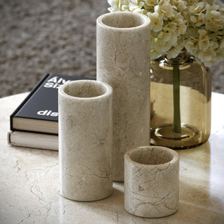 Moretti Crema Marfil Marble 3 Vase Collection - LUSSO