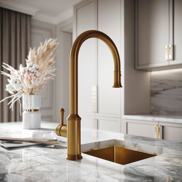 Norton Brushed Gold Single Hole Pull Out Kitchen Tap - LUSSO