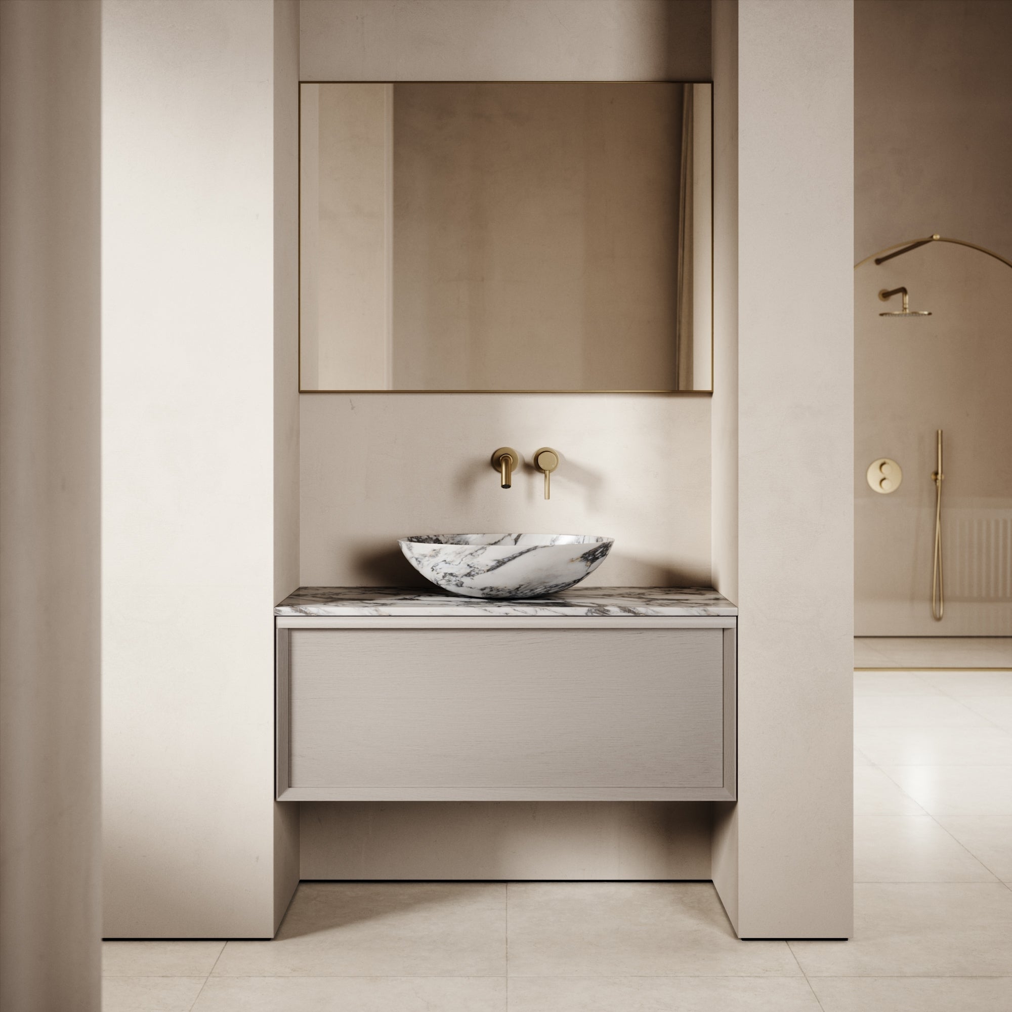 Palermo Velvet Beige Vanity Unit 1000mm - LUSSO