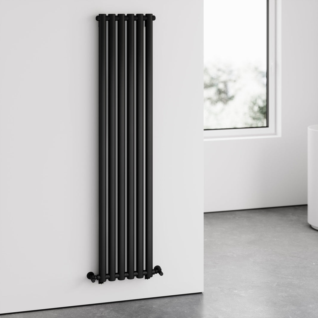 Slimline Flat Panel Radiator With Towel Bar Matte Black 1220mm - LUSSO
