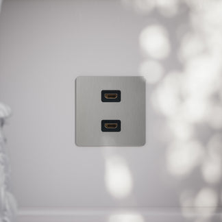 SlimTech Collection Brushed Stainless Double HDMI Socket - LUSSO