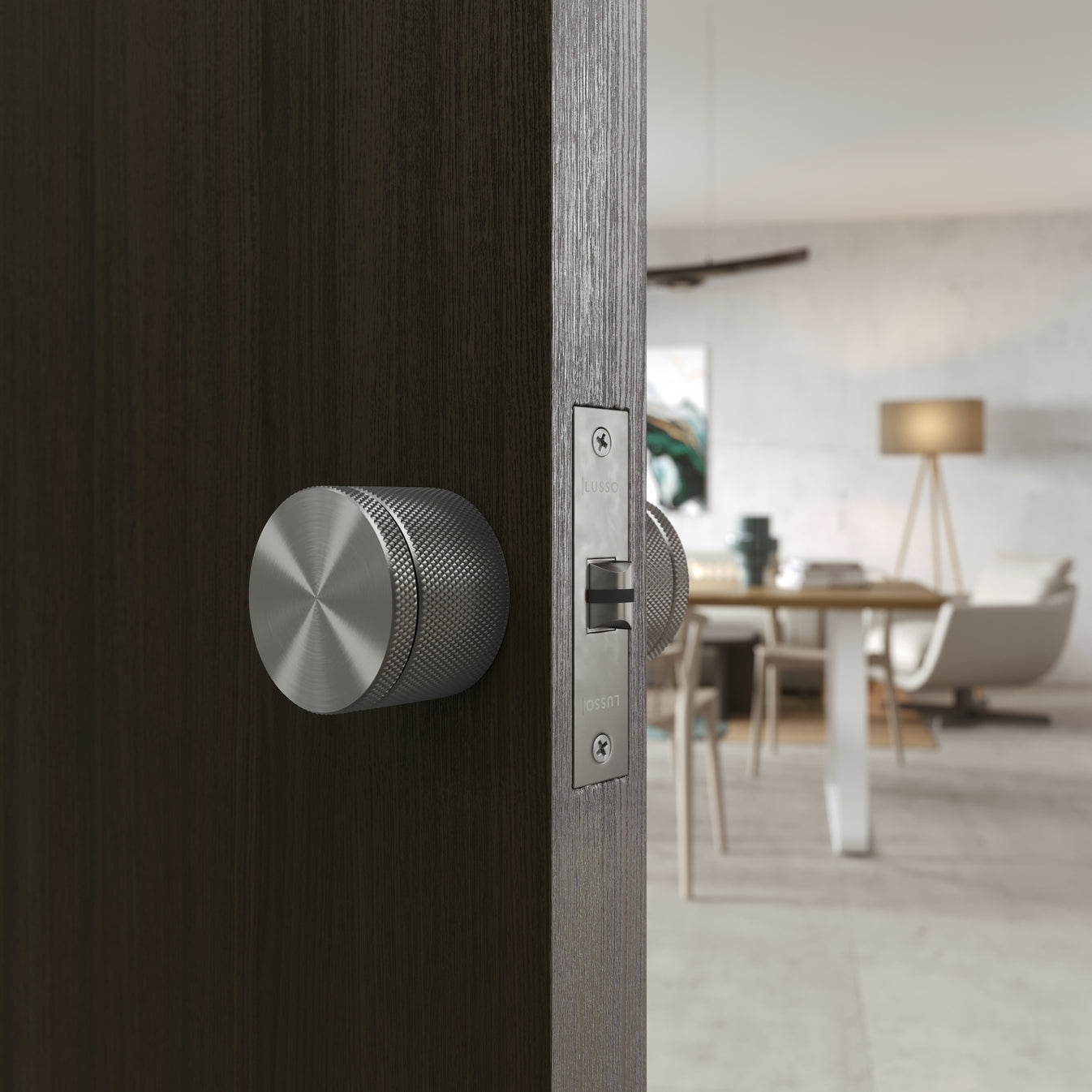 Spectre Knurled Privacy Brushed Stainless Door Handle - LUSSO