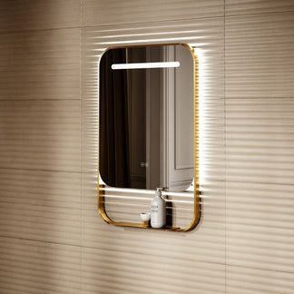 Vario Brushed Gold Mirror With Natural White LED Light and Demister ...