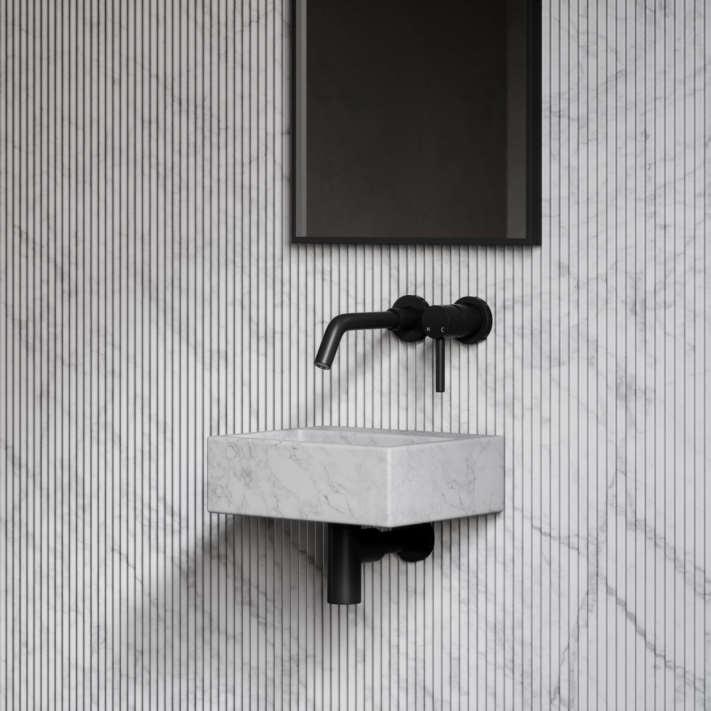 Vasel Carrara Marble Wall Hung Basin 300mm - LUSSO