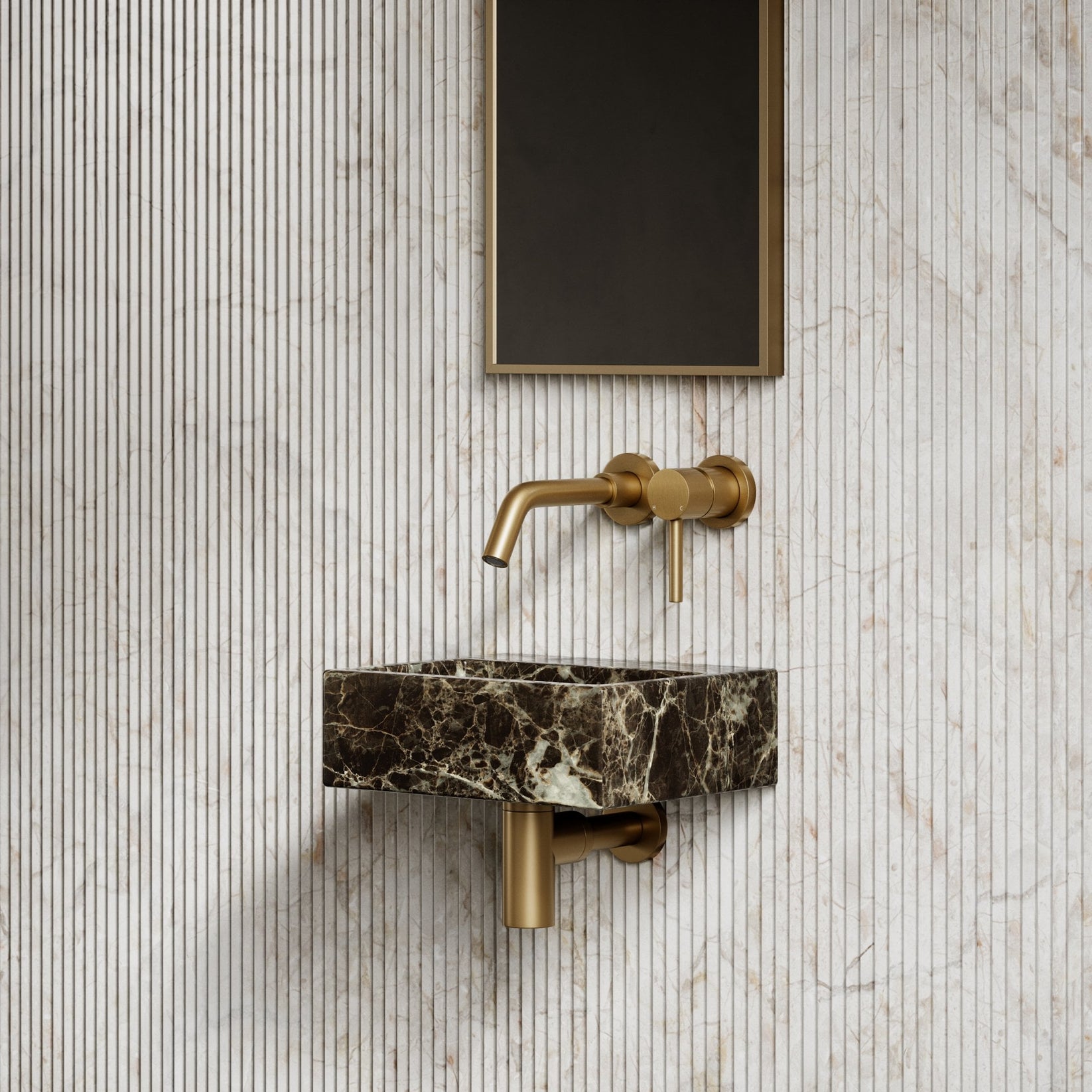 Vasel Dark Emperador Marble Wall Hung Basin 300mm - LUSSO