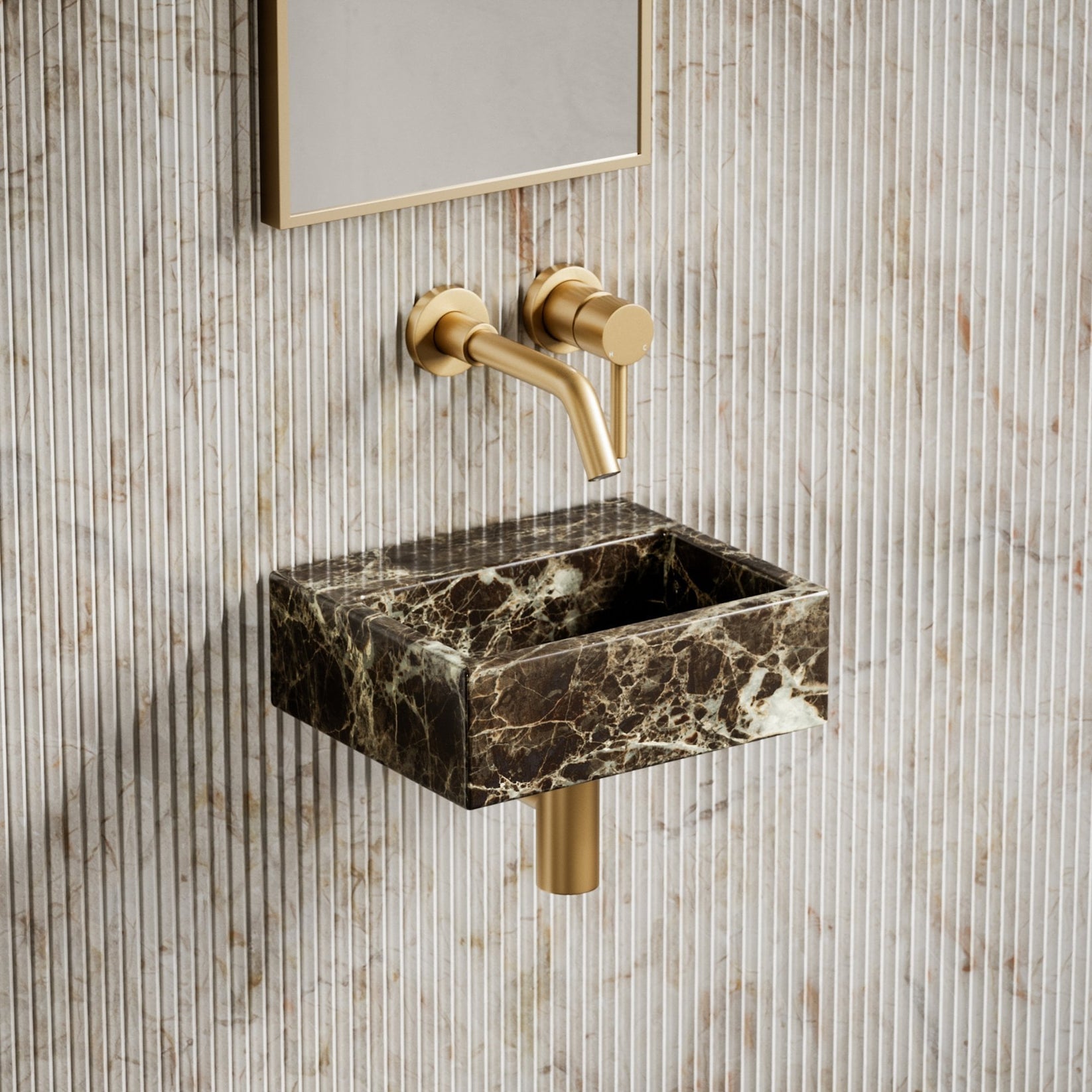 Vasel Dark Emperador Marble Wall Hung Basin 300mm - LUSSO
