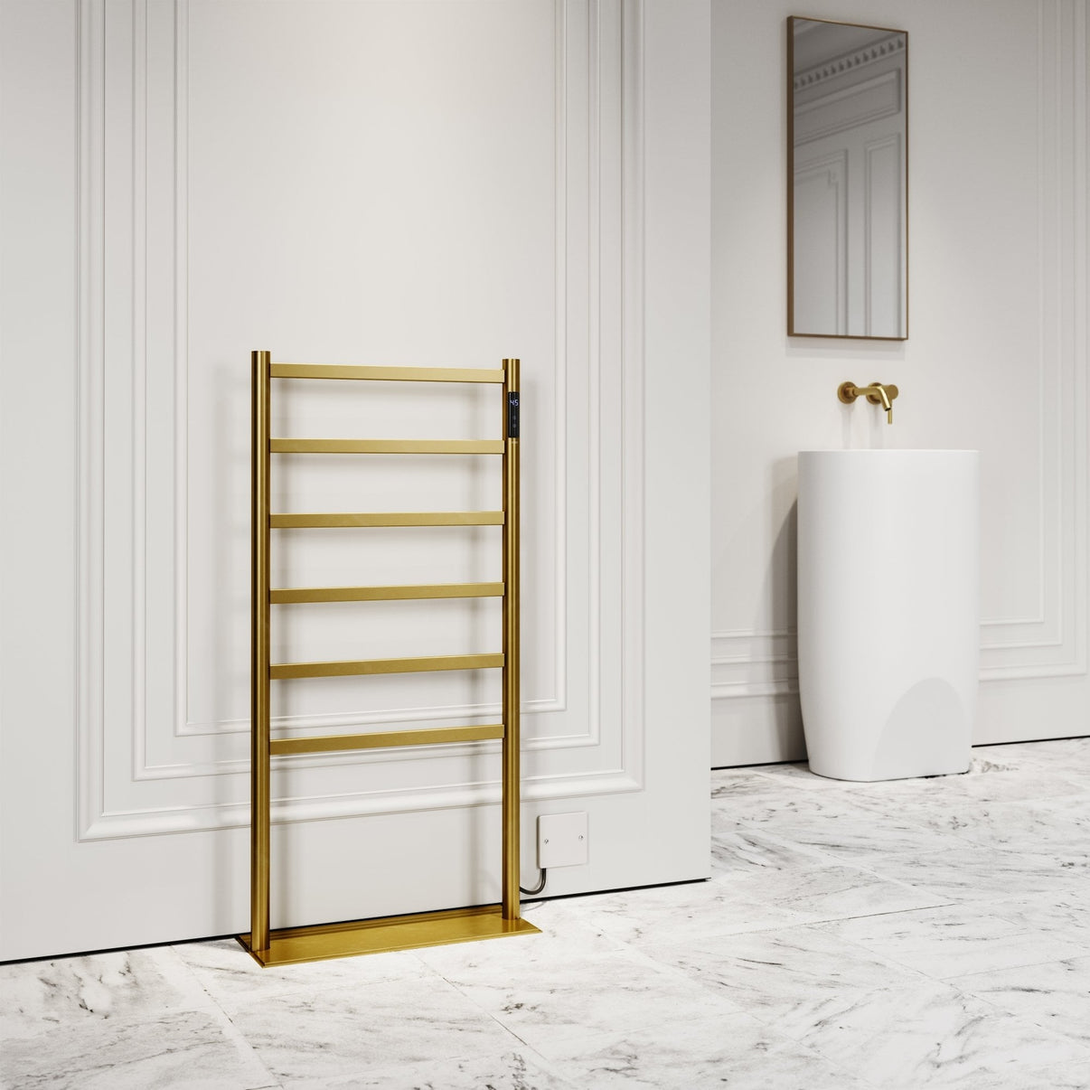 Vetro Brushed Gold Floorstanding Heated Towel Warmer - LUSSO