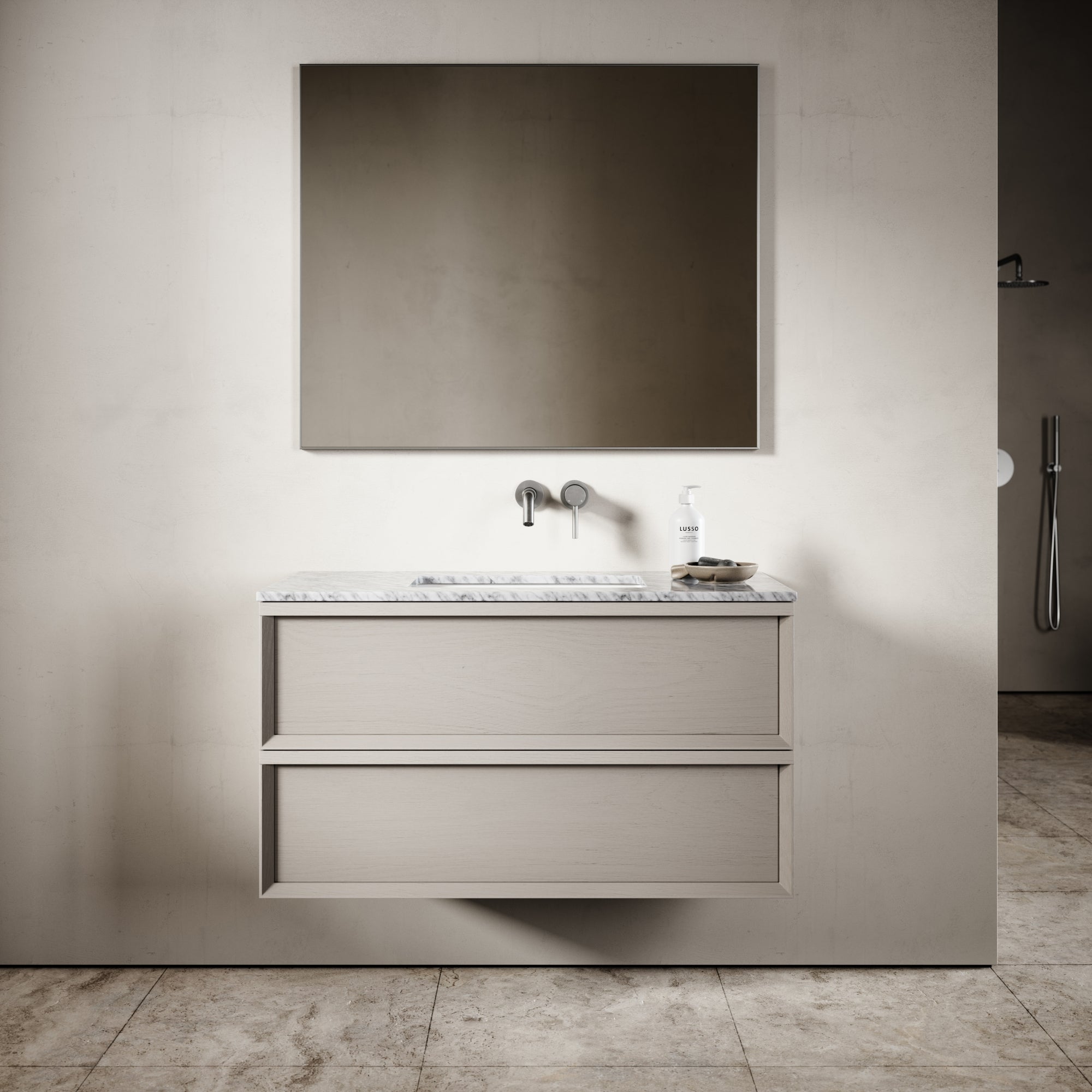 Capri Velvet Beige Carrara Marble Vanity Unit 1000mm - LUSSO
