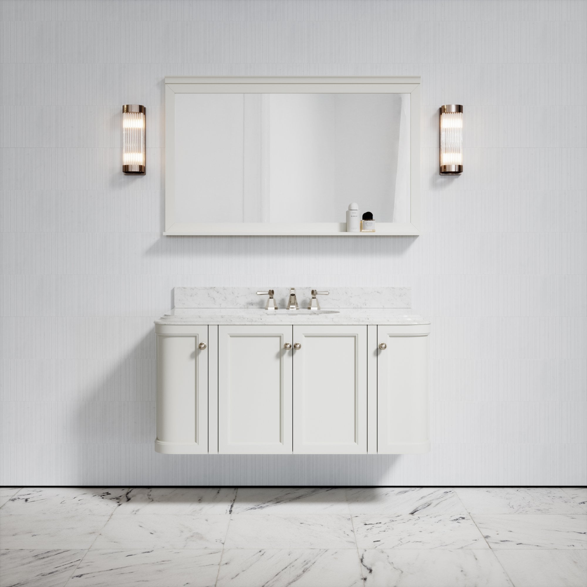 Charsley Carrara Marble Wall Mounted Vanity Unit Matte Cream 1200 mm ...