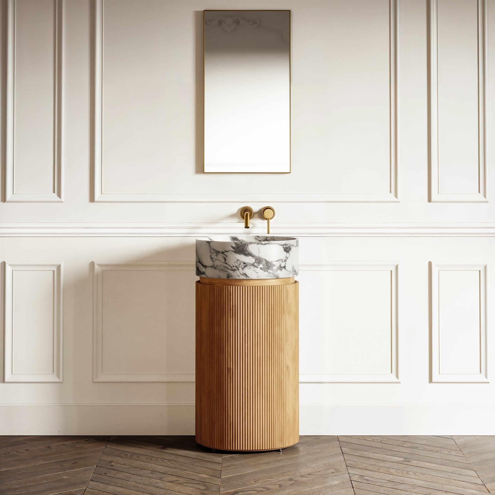 Chic Oak Wood Grain Cylinder Vanity Unit 450mm - LUSSO