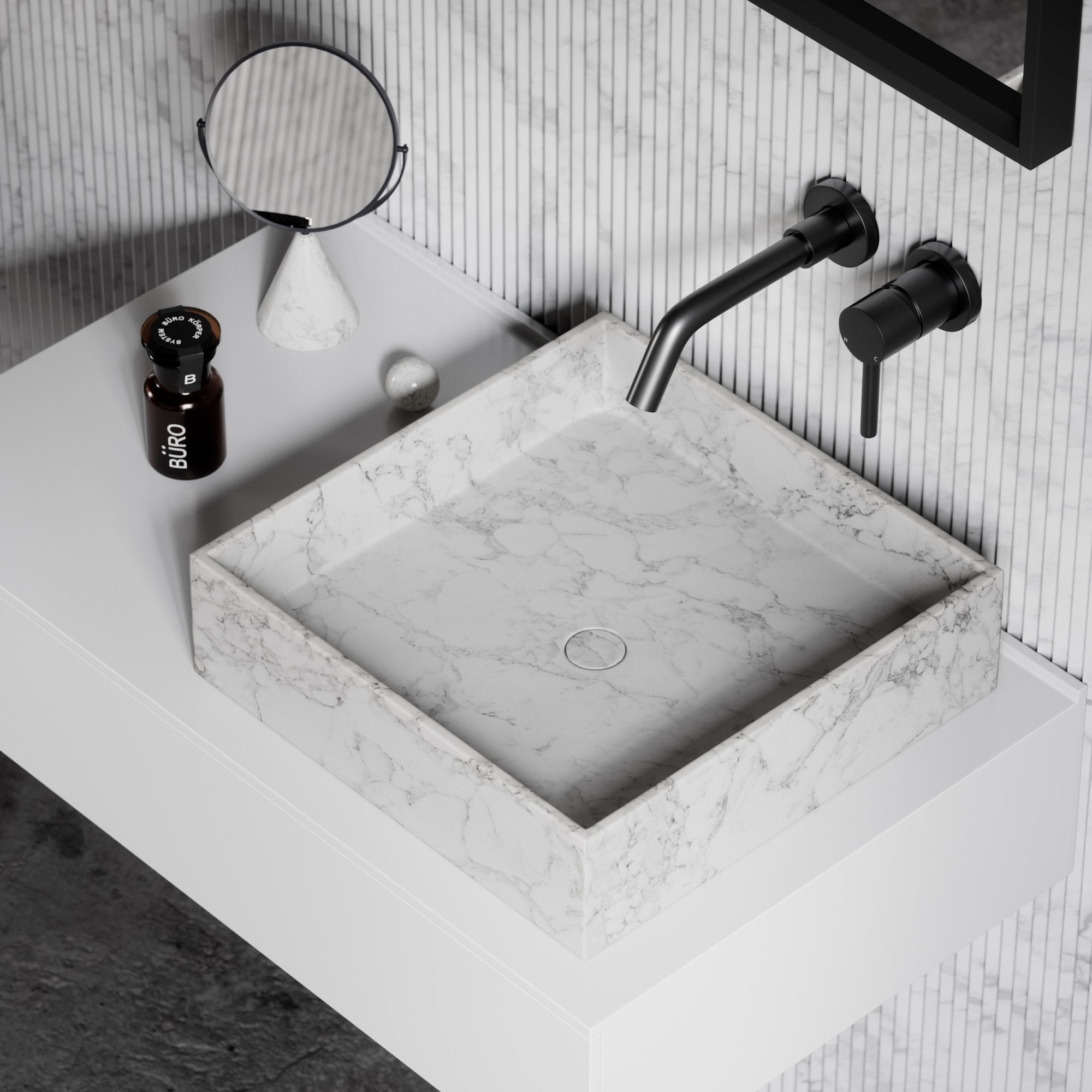 Carrara Marble Cube Countertop Basin 400 mm - LUSSO