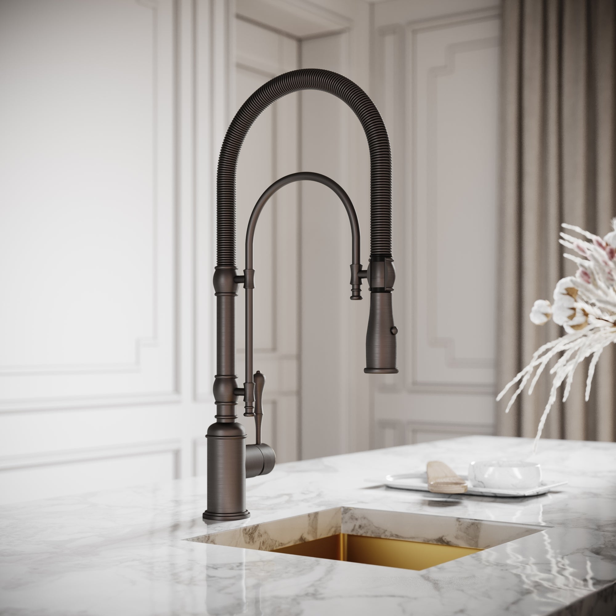 Deco Claridge Deep Bronze Traditional Pull Out Kitchen Mixer Tap | LUSSO