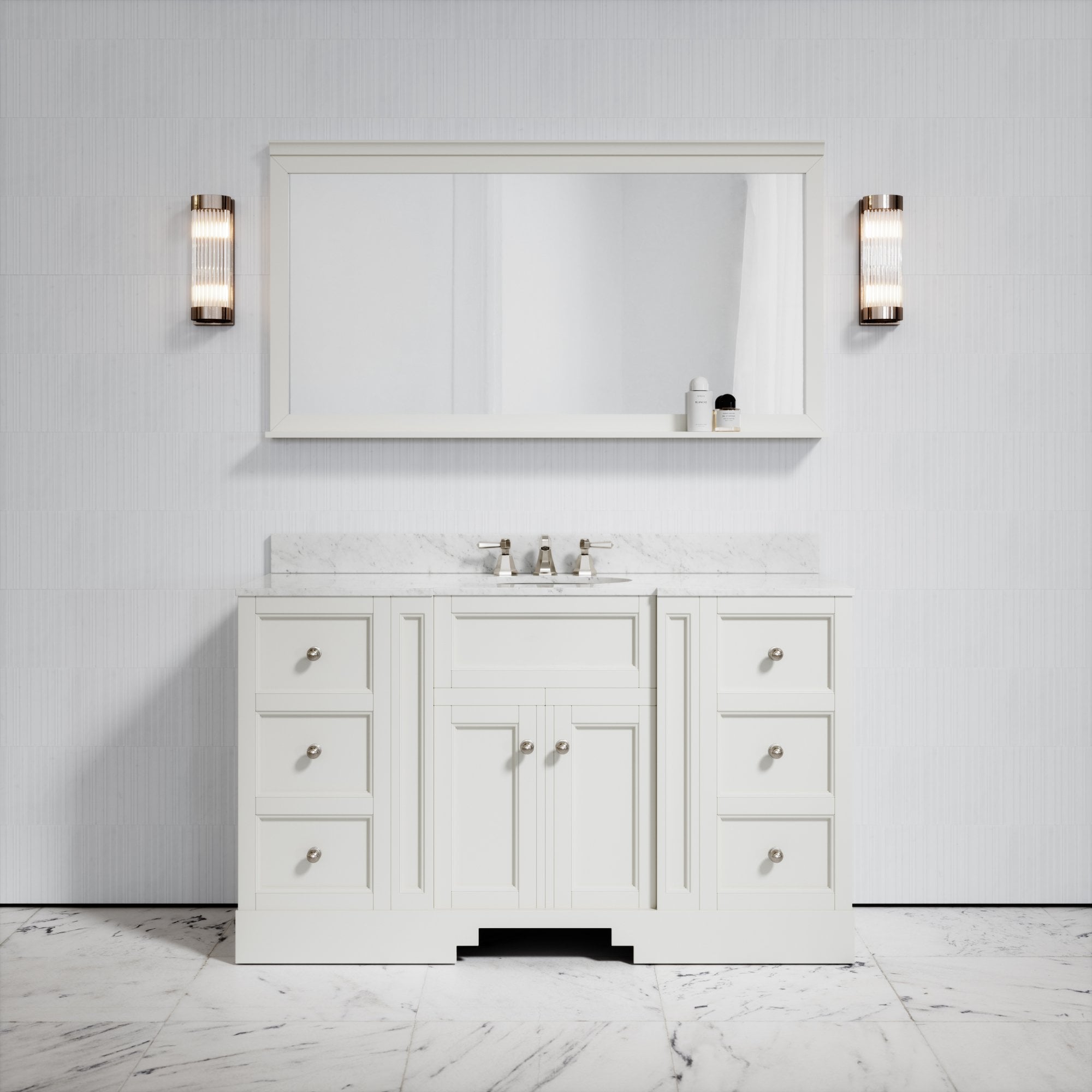 Eaton Carrara Marble Floorstanding Vanity Unit Matte Cream 1400 mm - LUSSO