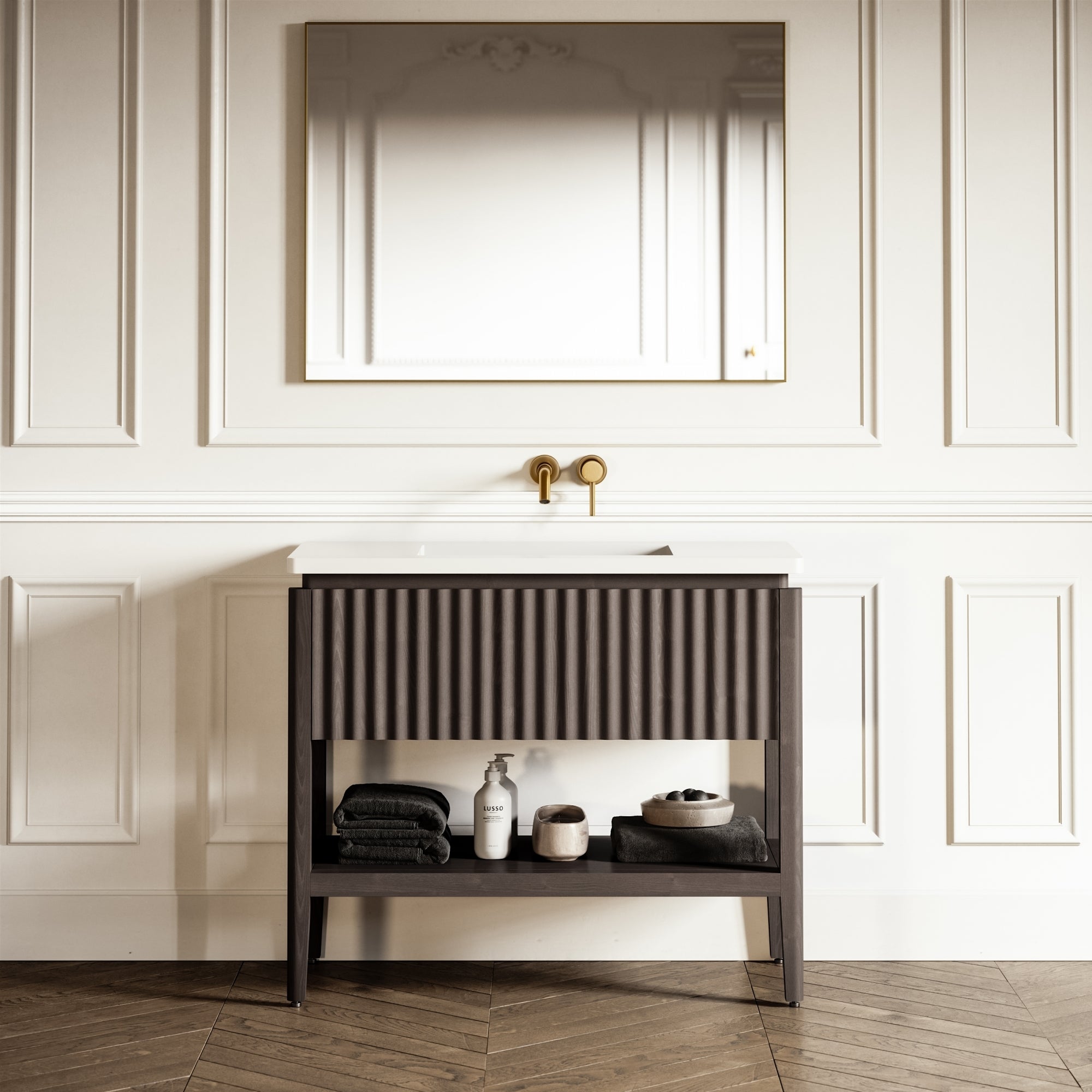 Eclat Grey Oak Wood Grain Vanity Unit 1000mm - LUSSO