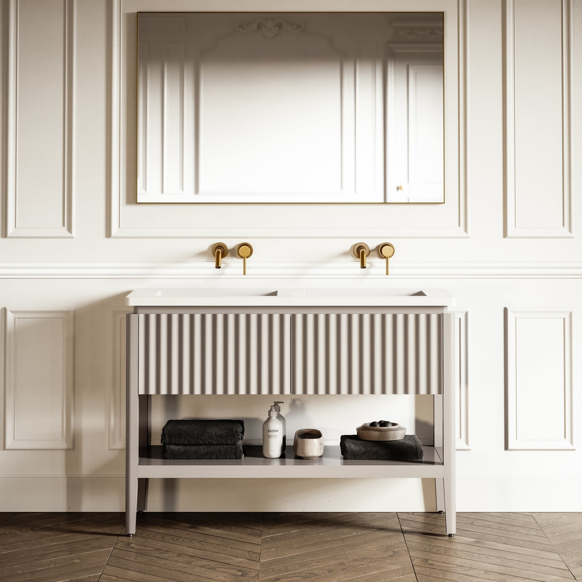 Eclat Velvet Beige Wood Grain Vanity Unit 1200mm - LUSSO