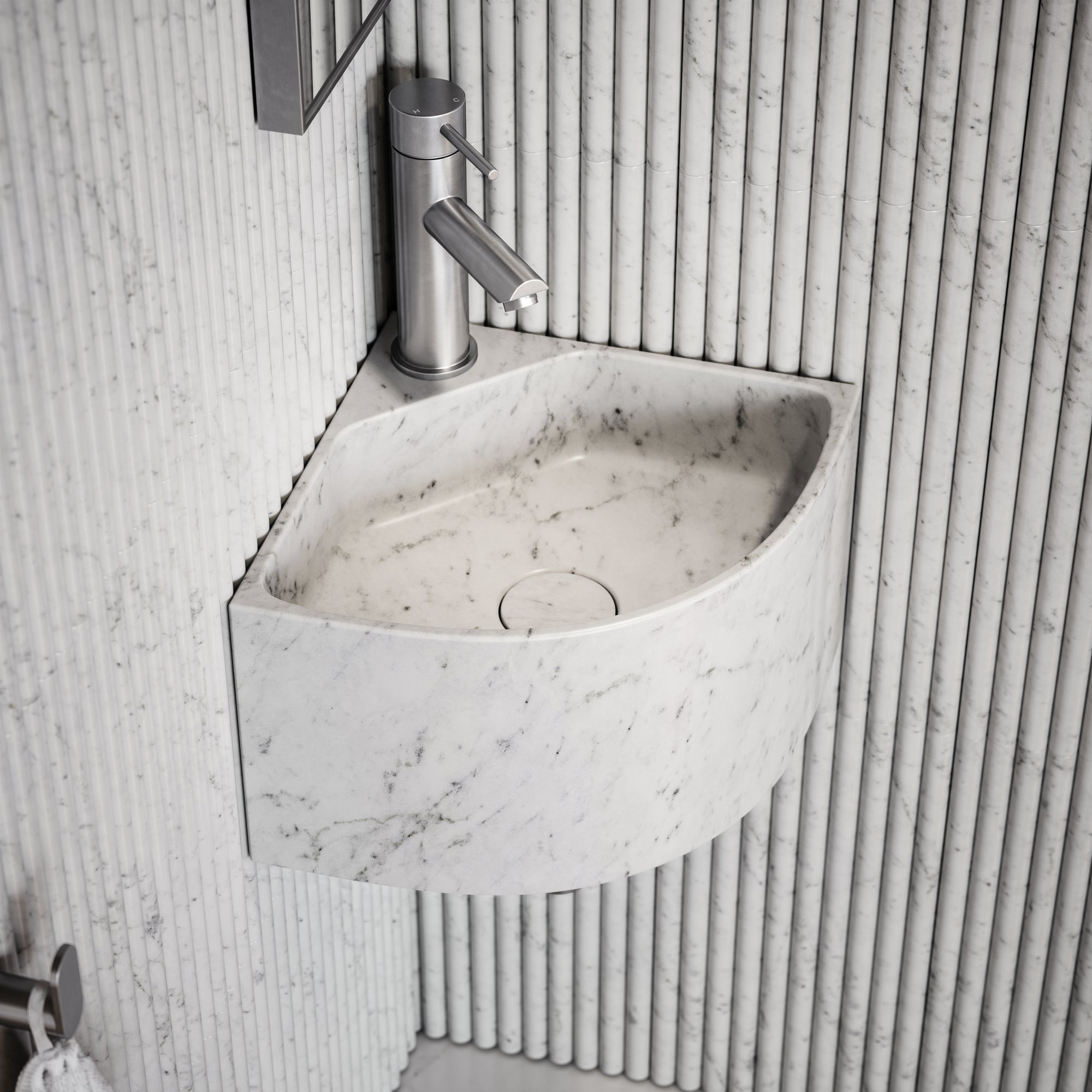 Carrara Marble Elegant Micro Corner Basin 300mm - LUSSO