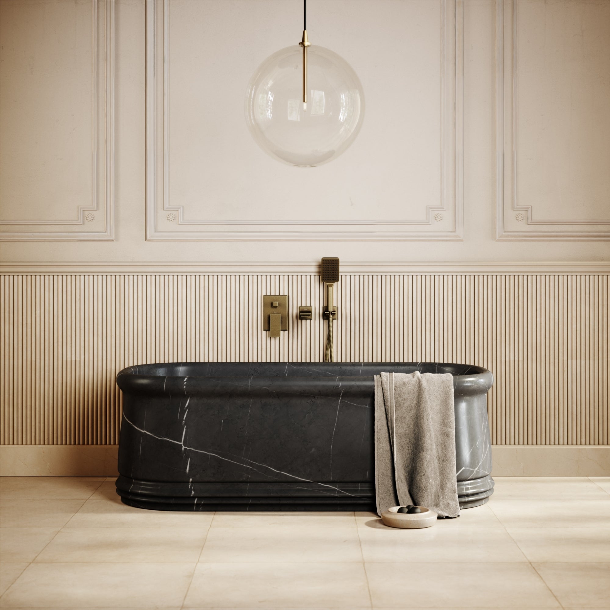 Grandeur Pietra Grey Marble Freestanding Bath 1500mm - LUSSO