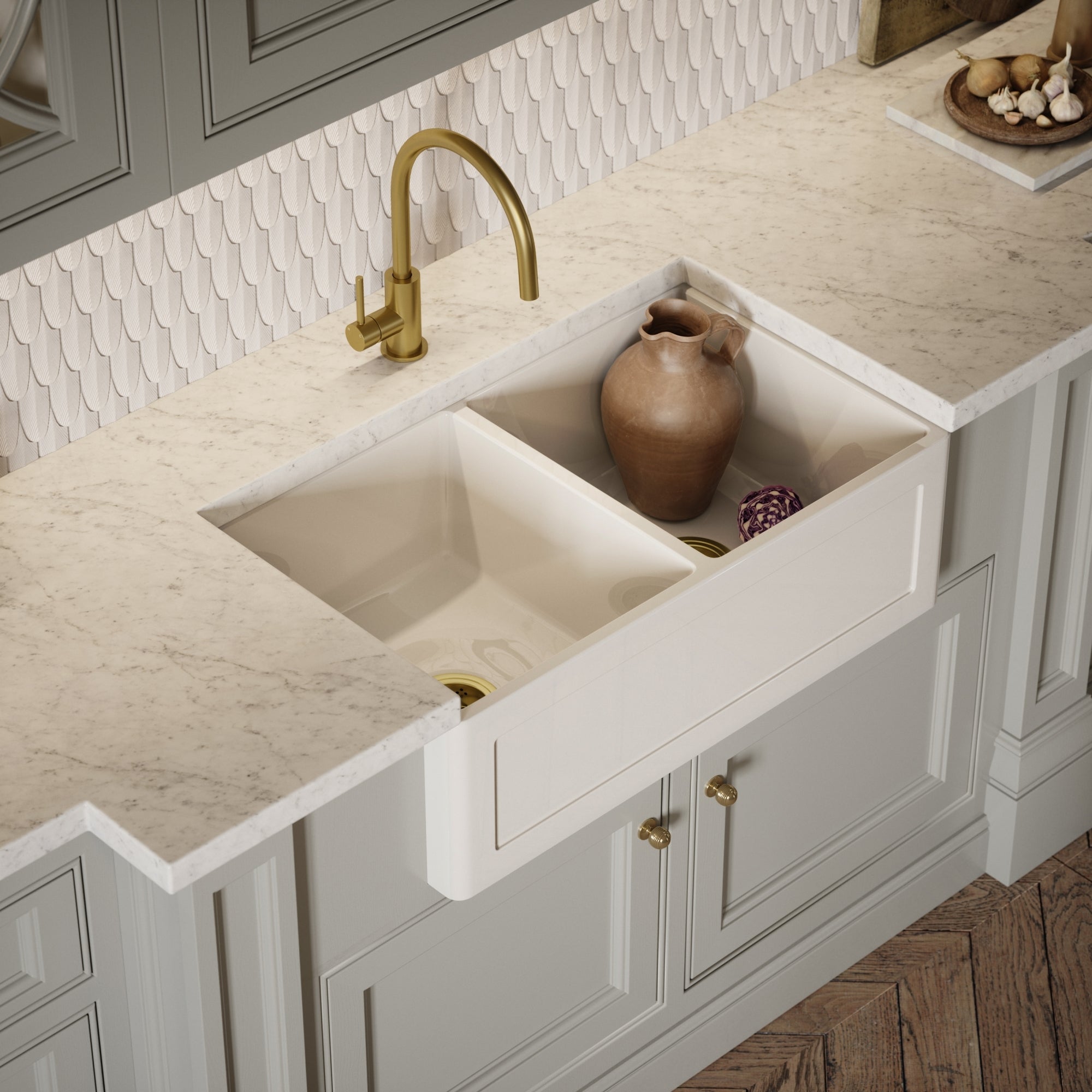 Kitchen Double Porcelain Sink Davivy White Farmhouse Sink Double Bowl