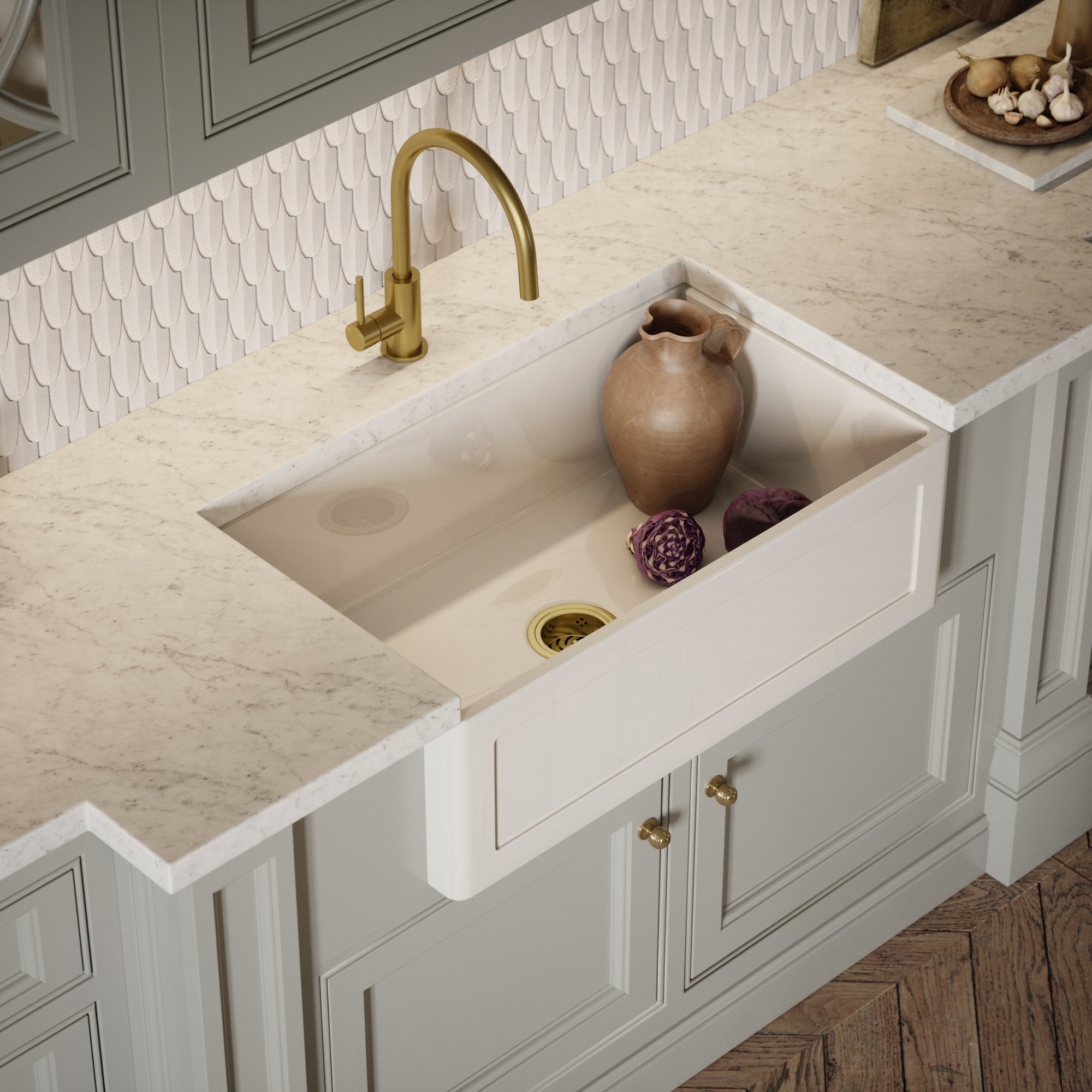 Grantley Large Single White Ceramic Butler Kitchen Sink 800mm | Kitchen
