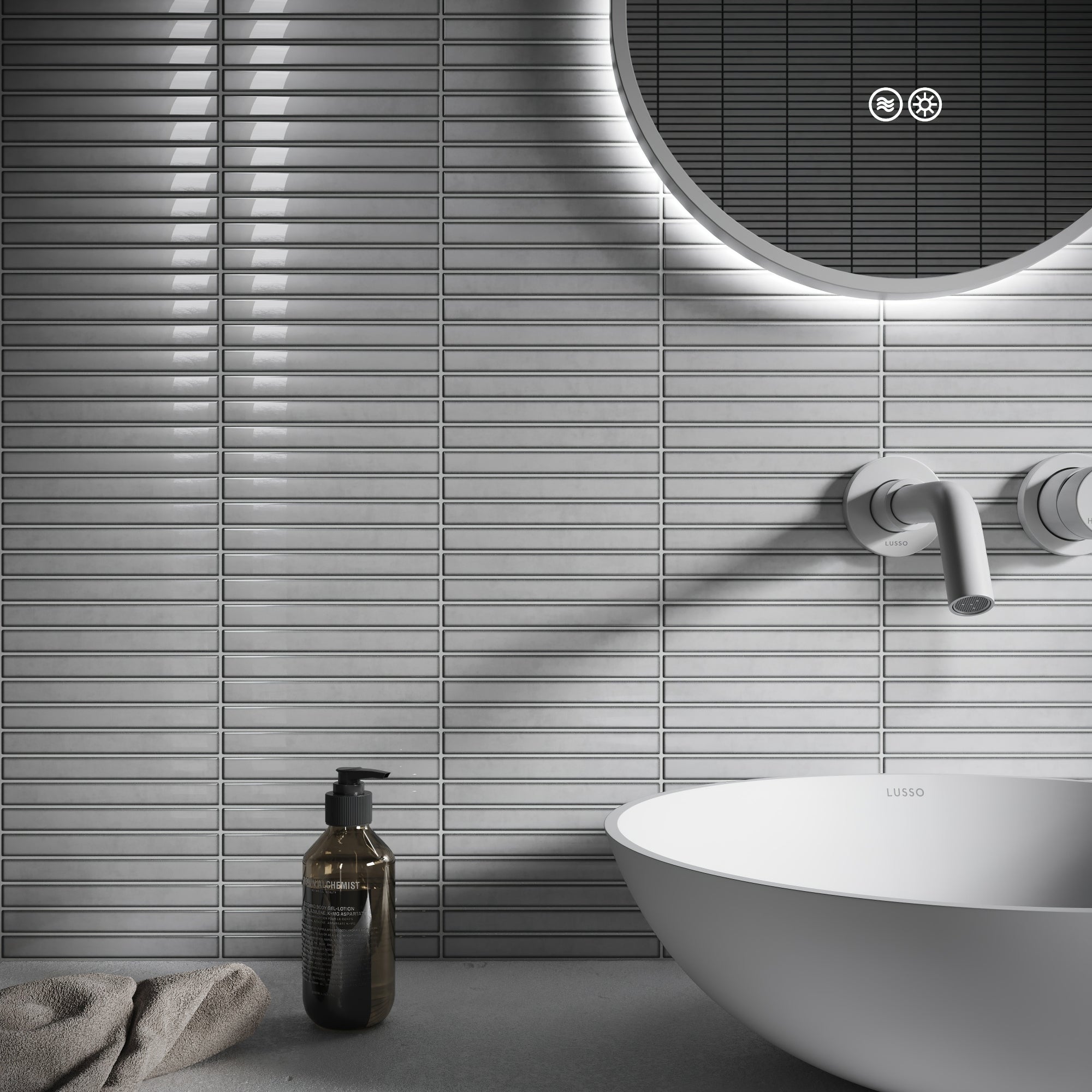 Linear Soft Feather Grey Glazed Porcelain Mosaic Tile - LUSSO