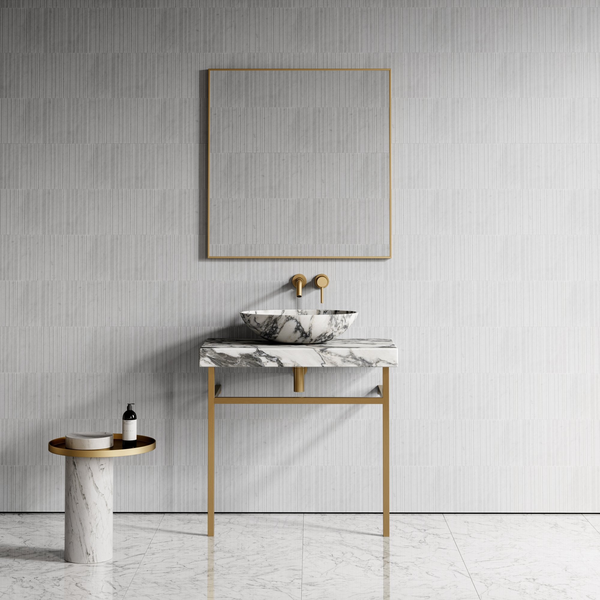 Lomazzo Gold Countertop Vanity Unit Arabescato Marble 800 mm - LUSSO