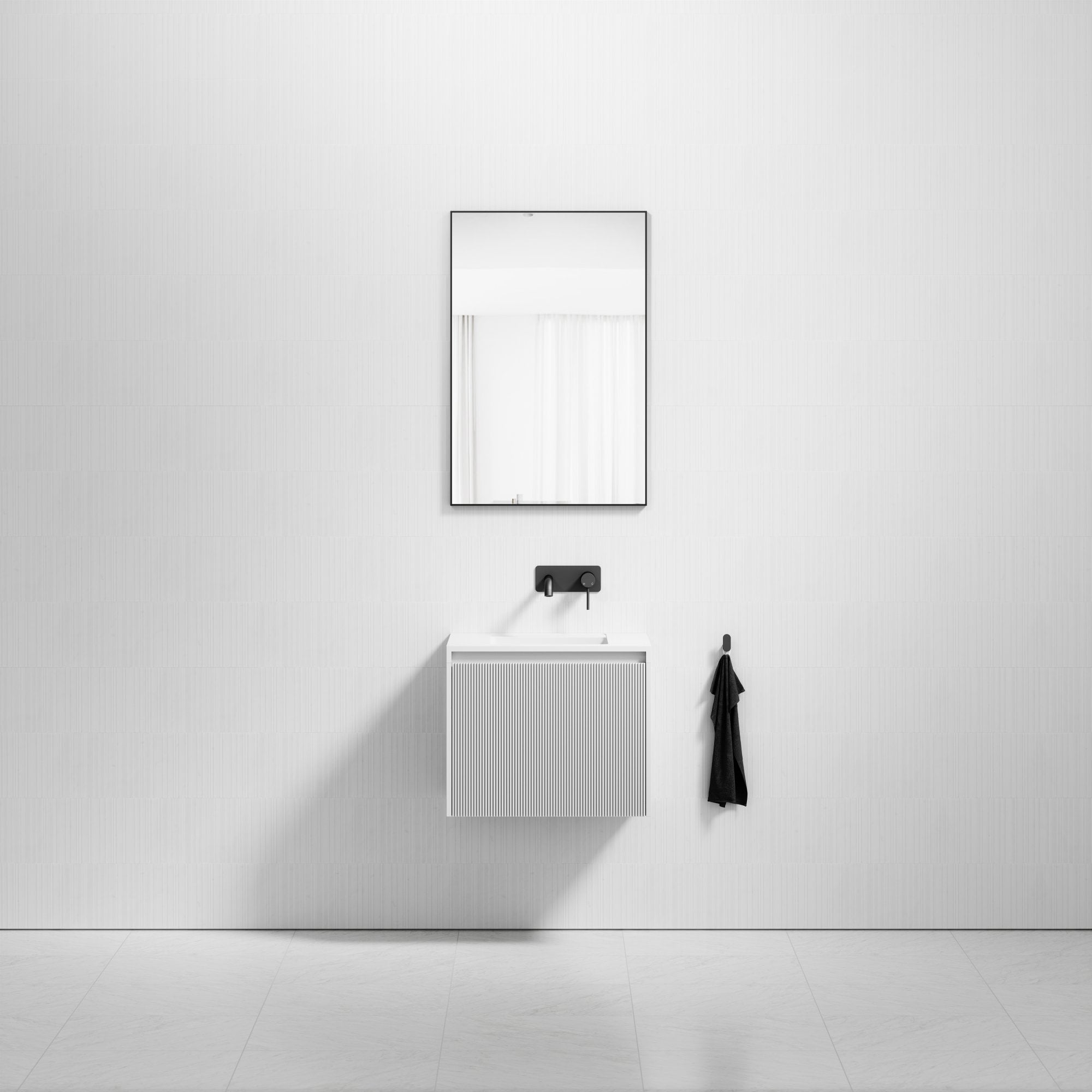 Luv Fluted Vanity Unit Matte White 600 mm - LUSSO